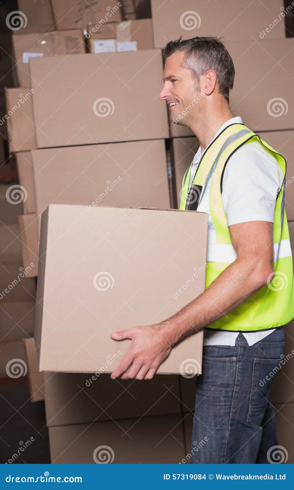 Worker with Boxes in Warehouse Stock Photo - Image of adult, happy ...