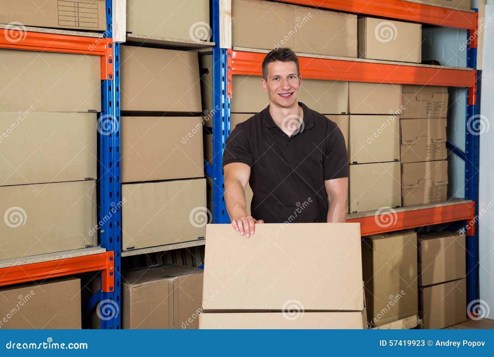 Worker with Boxes in Warehouse Stock Image - Image of happiness, male ...