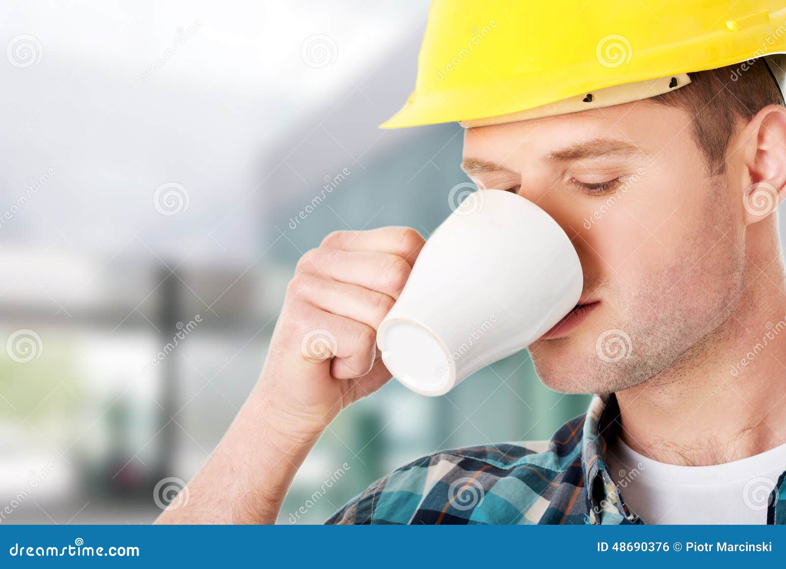 Worker on a Break Drinking Coffee Stock Photo - Image of break, closeup ...