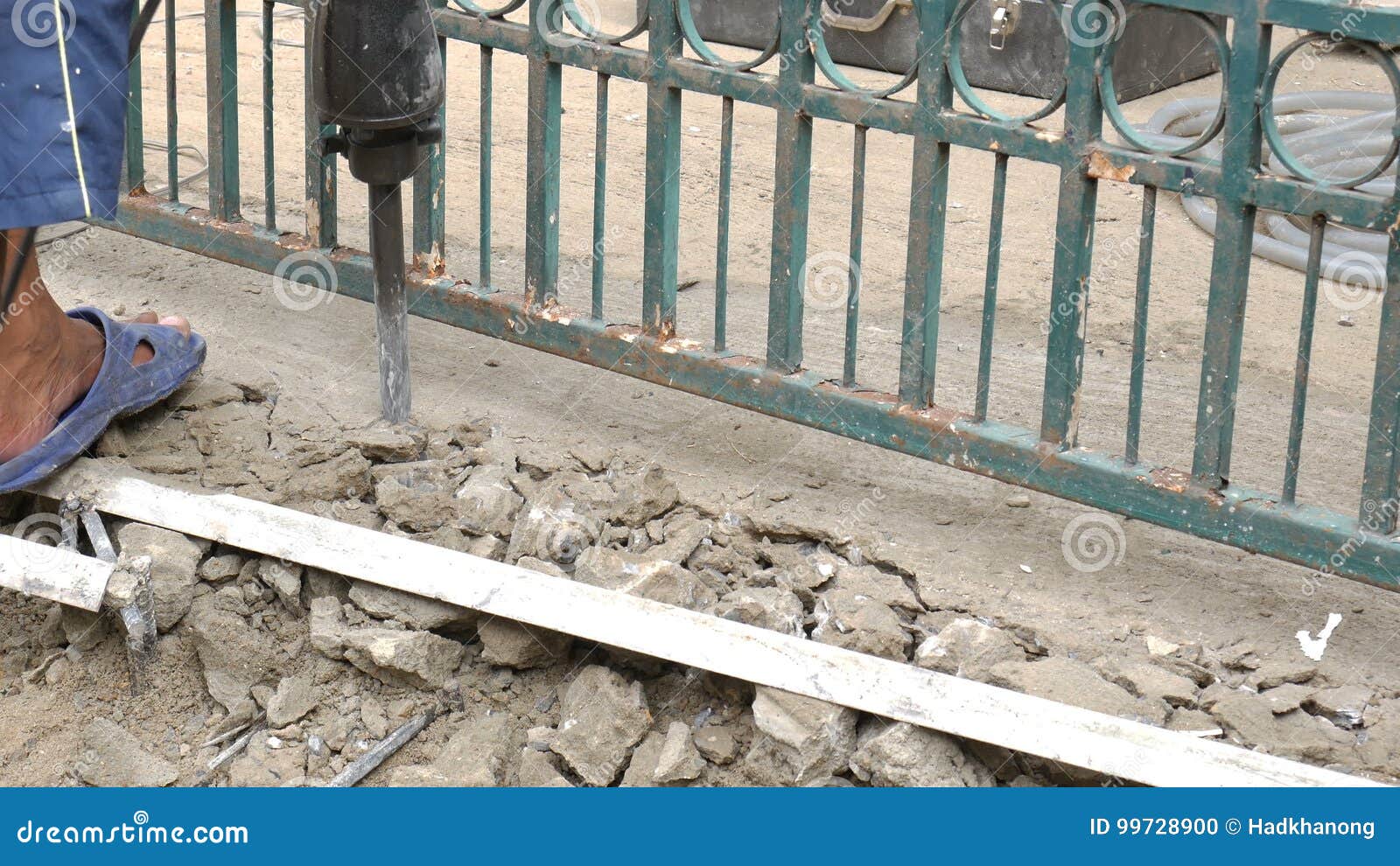 Worker Breaking Cement Floor by Using Demolition Hammer Stock Footage ...
