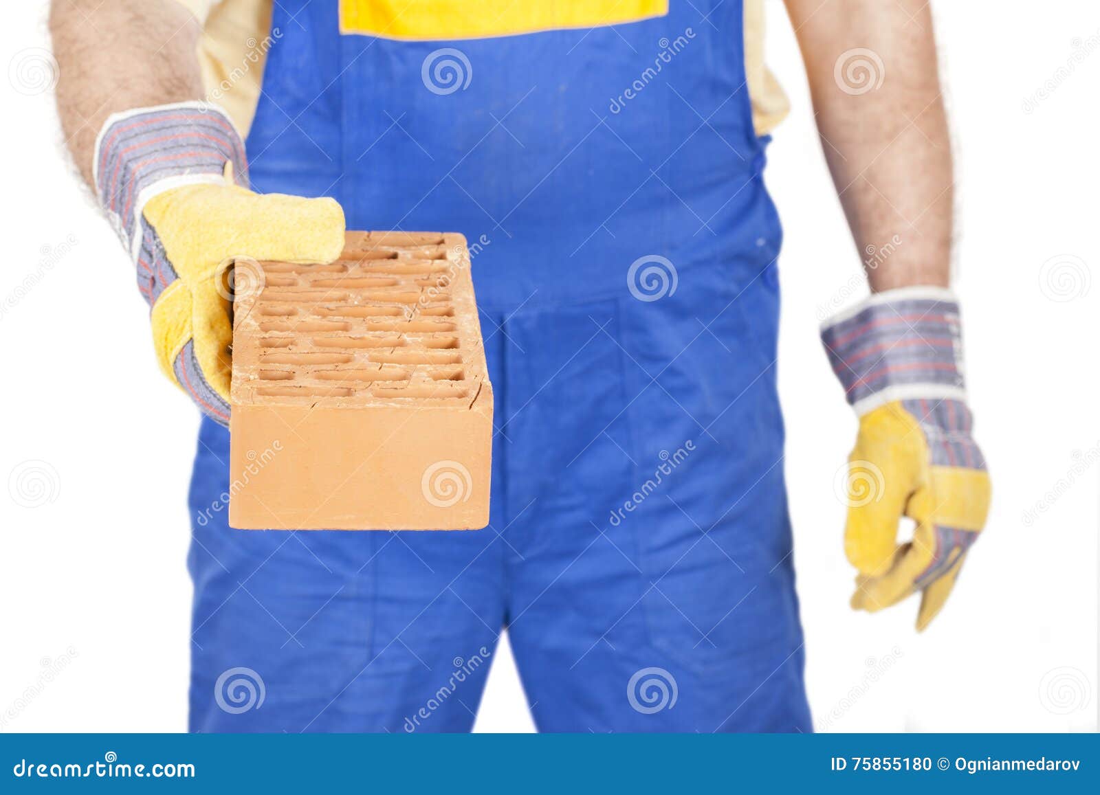 Worker with a Brick in Hand Stock Photo - Image of wall, bricklayer ...