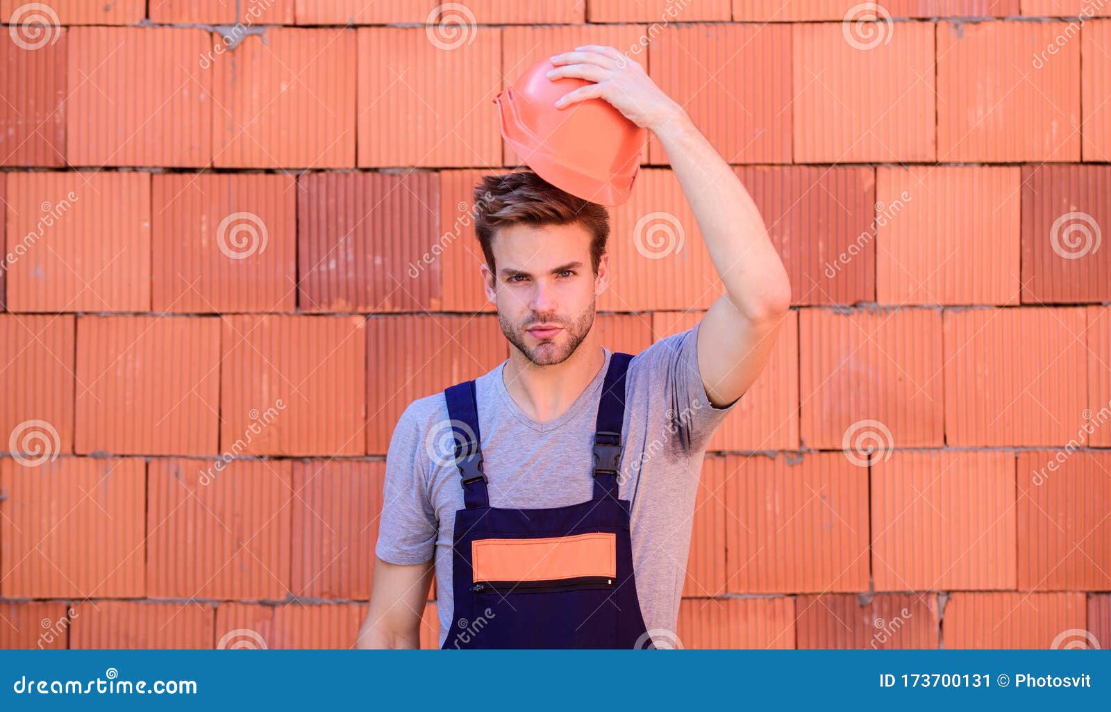 Worker Brick Wall Background. Building Construction. General ...