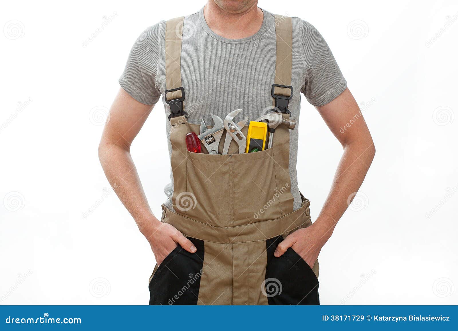 Worker in brown uniform stock image. Image of repair - 38171729