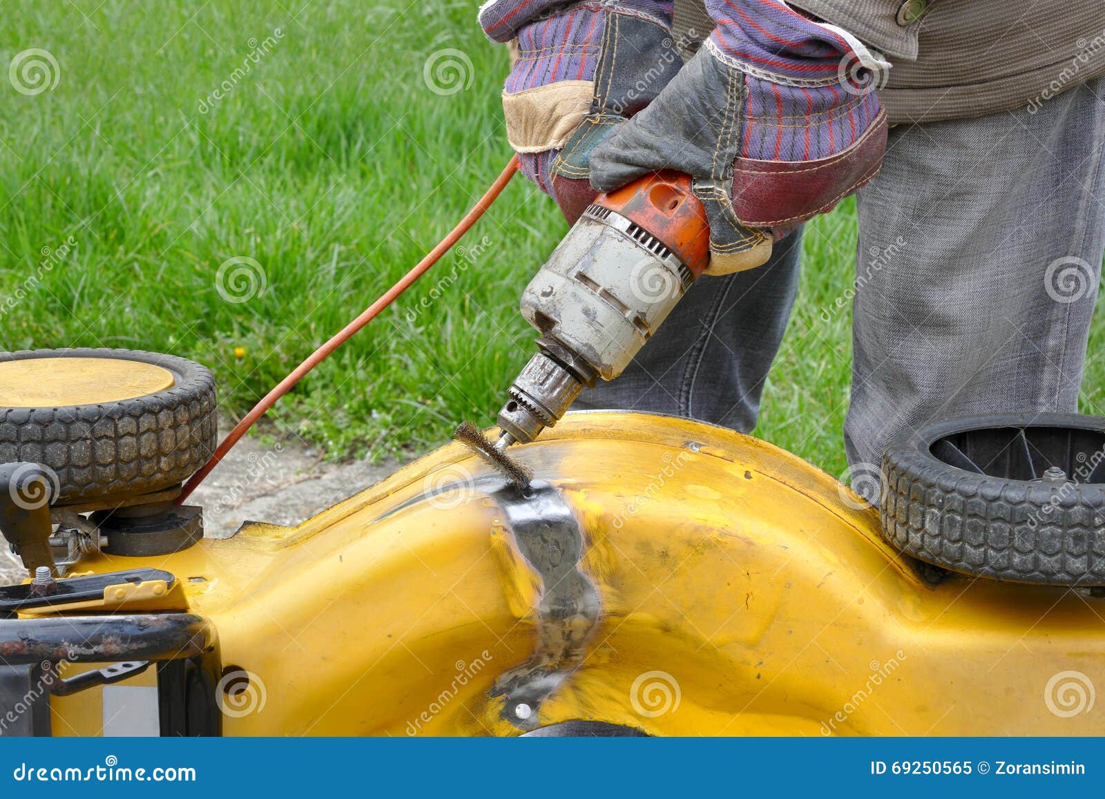 Worker Brushing Metal with Power Tool Stock Image - Image of metal ...