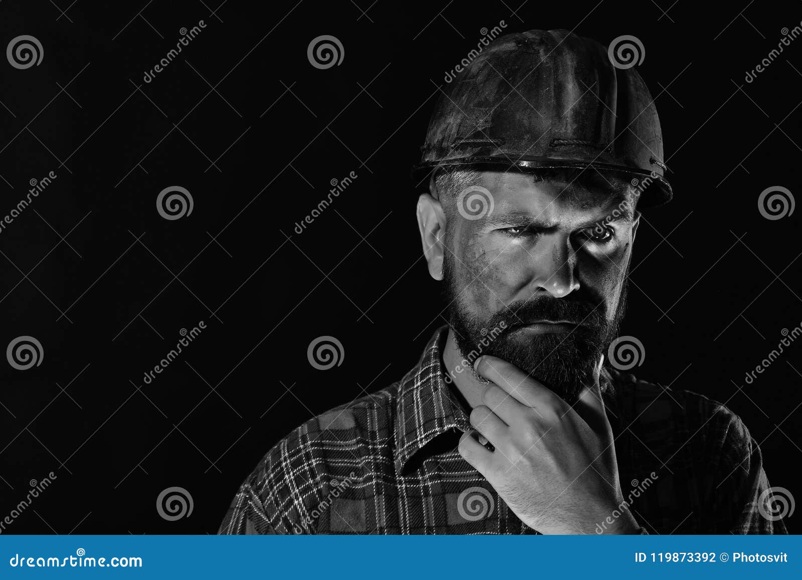 Builder or Mine Worker with Thick Beard. Construction and Mining Stock ...