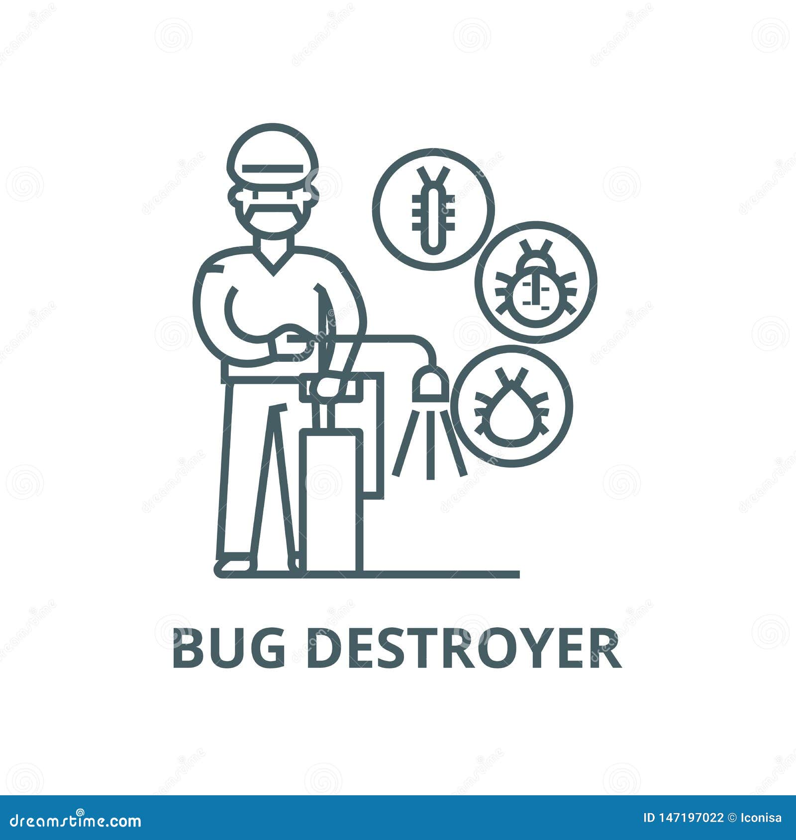 Worker,bug Destroyer Vector Line Icon, Linear Concept, Outline Sign ...