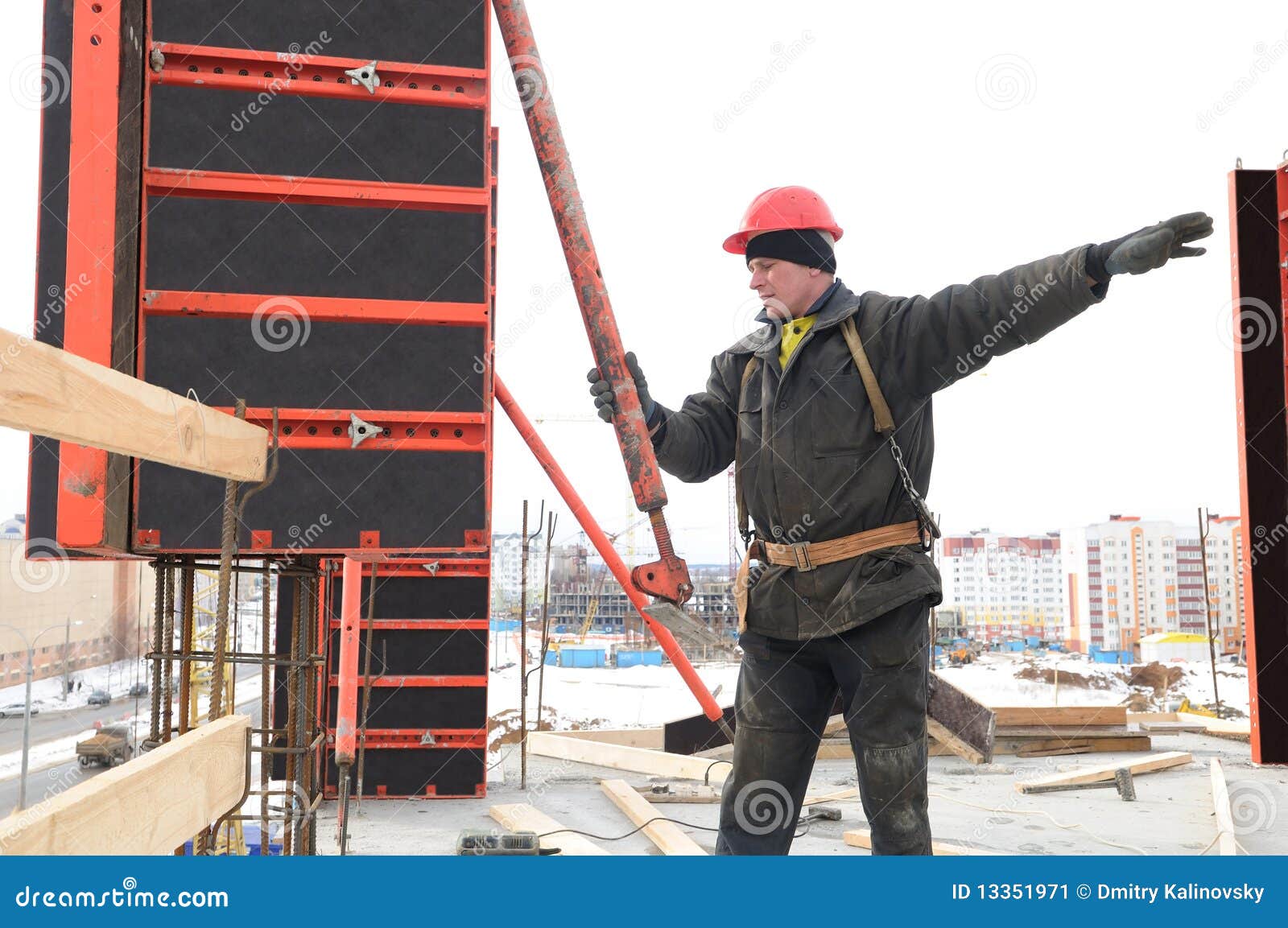 Worker Builder and Concrete Stock Image - Image of formwork, cement ...