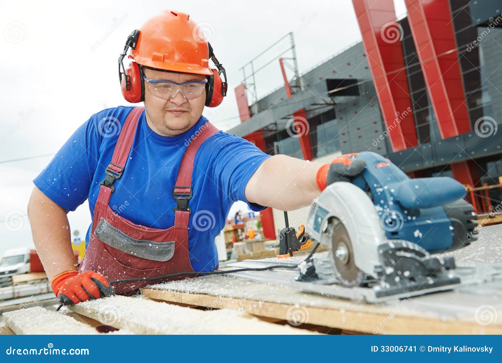 Worker Builder Cutting Material Stock Image - Image of people, manual ...