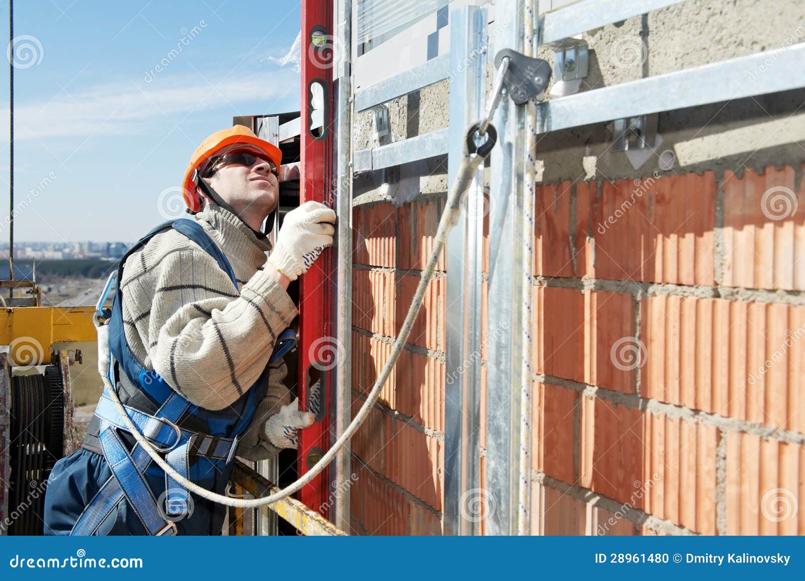 Worker Builder at Facade Construction Works Stock Photo - Image of ...