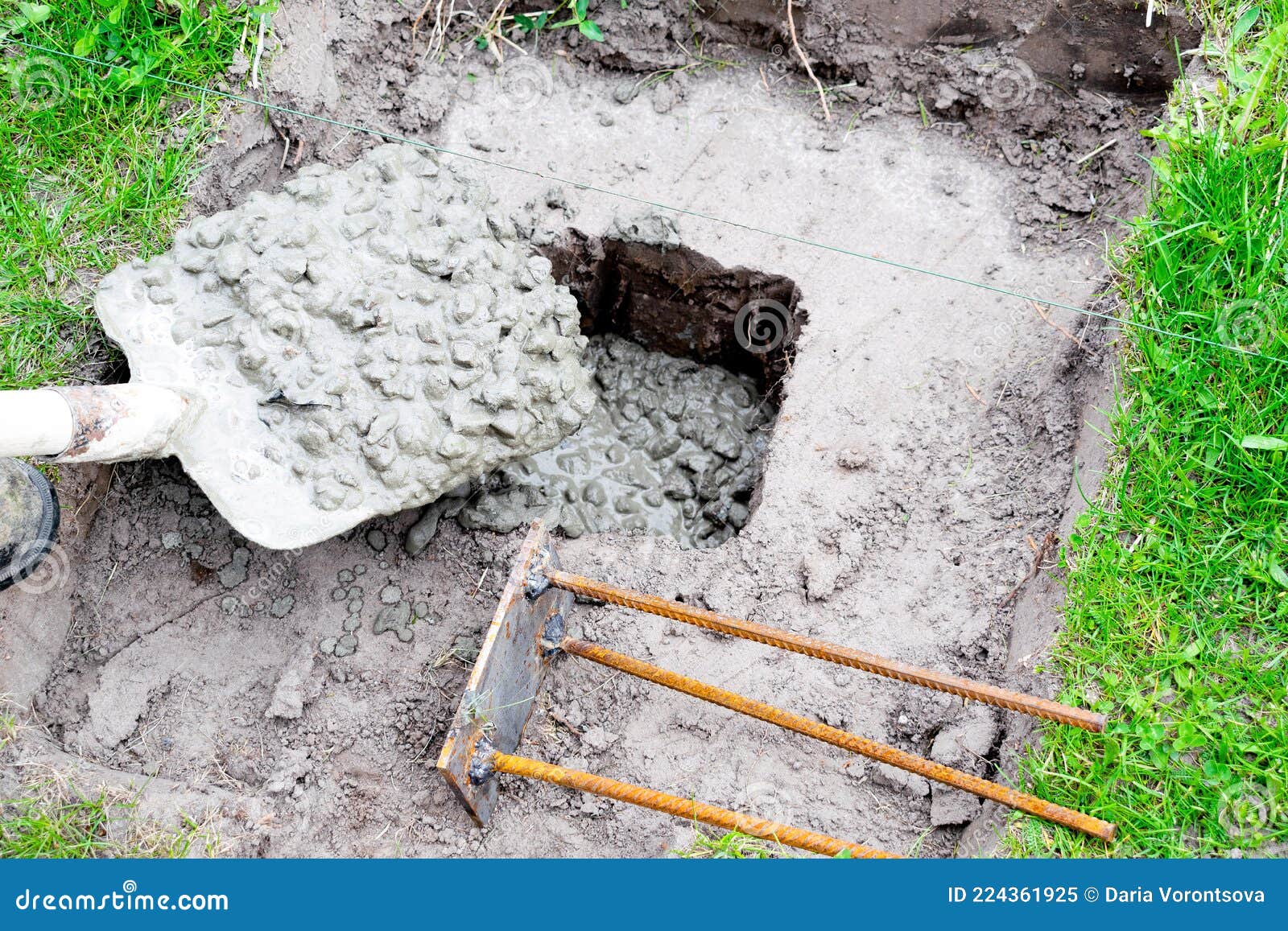 Worker Builder Man Pour in Cement Solution with Rubble, Slurry ...