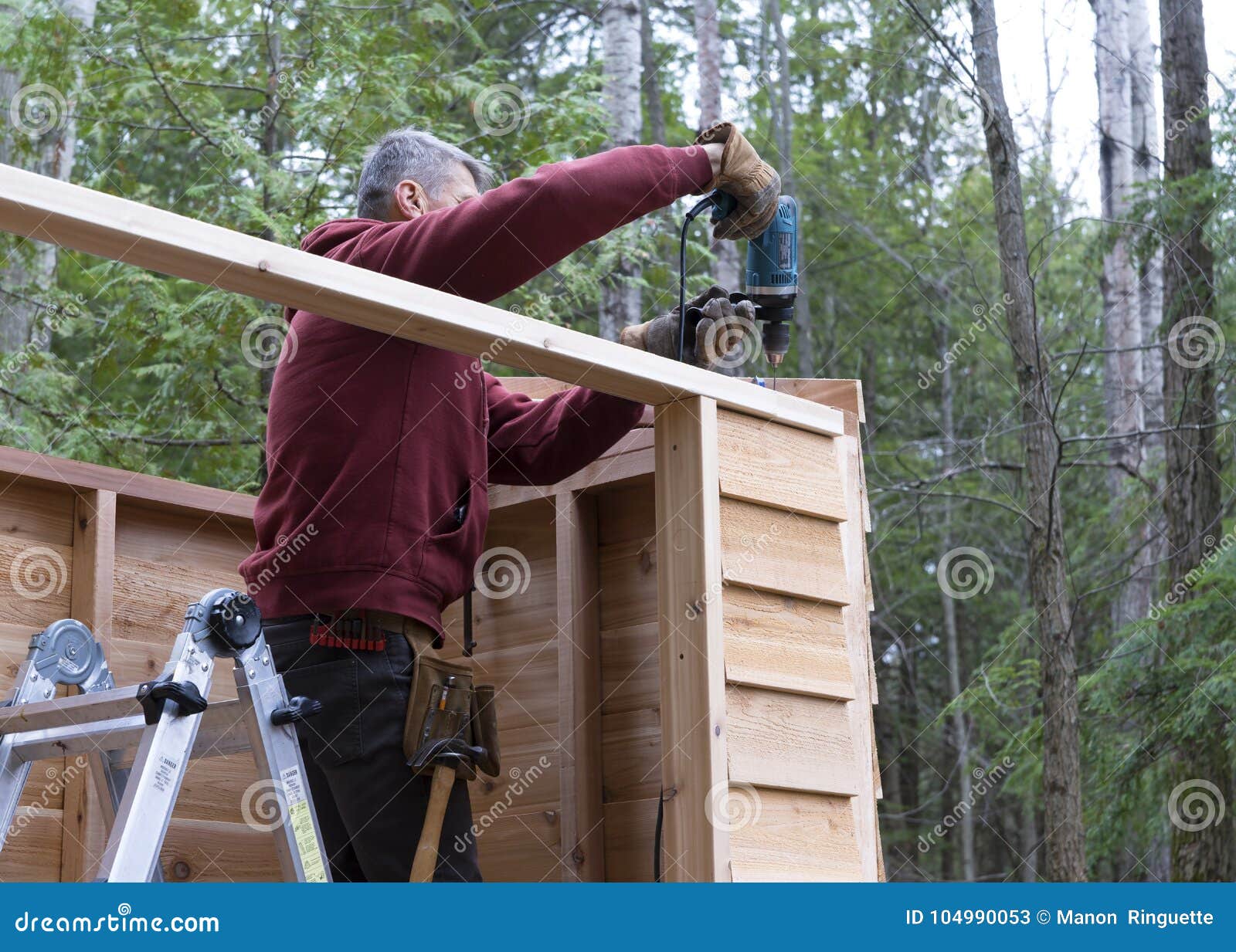 Worker Building DIY Storage Shed Stock Image - Image of work, outdoor ...
