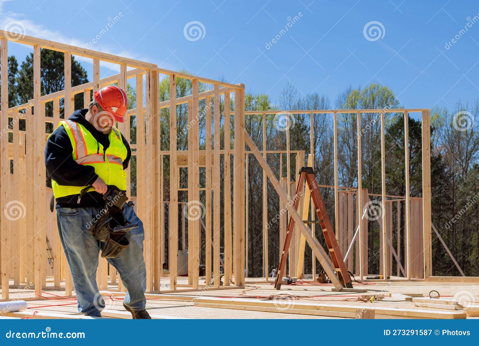 Worker are Building of Framing a New Wooden House Stock Image - Image ...