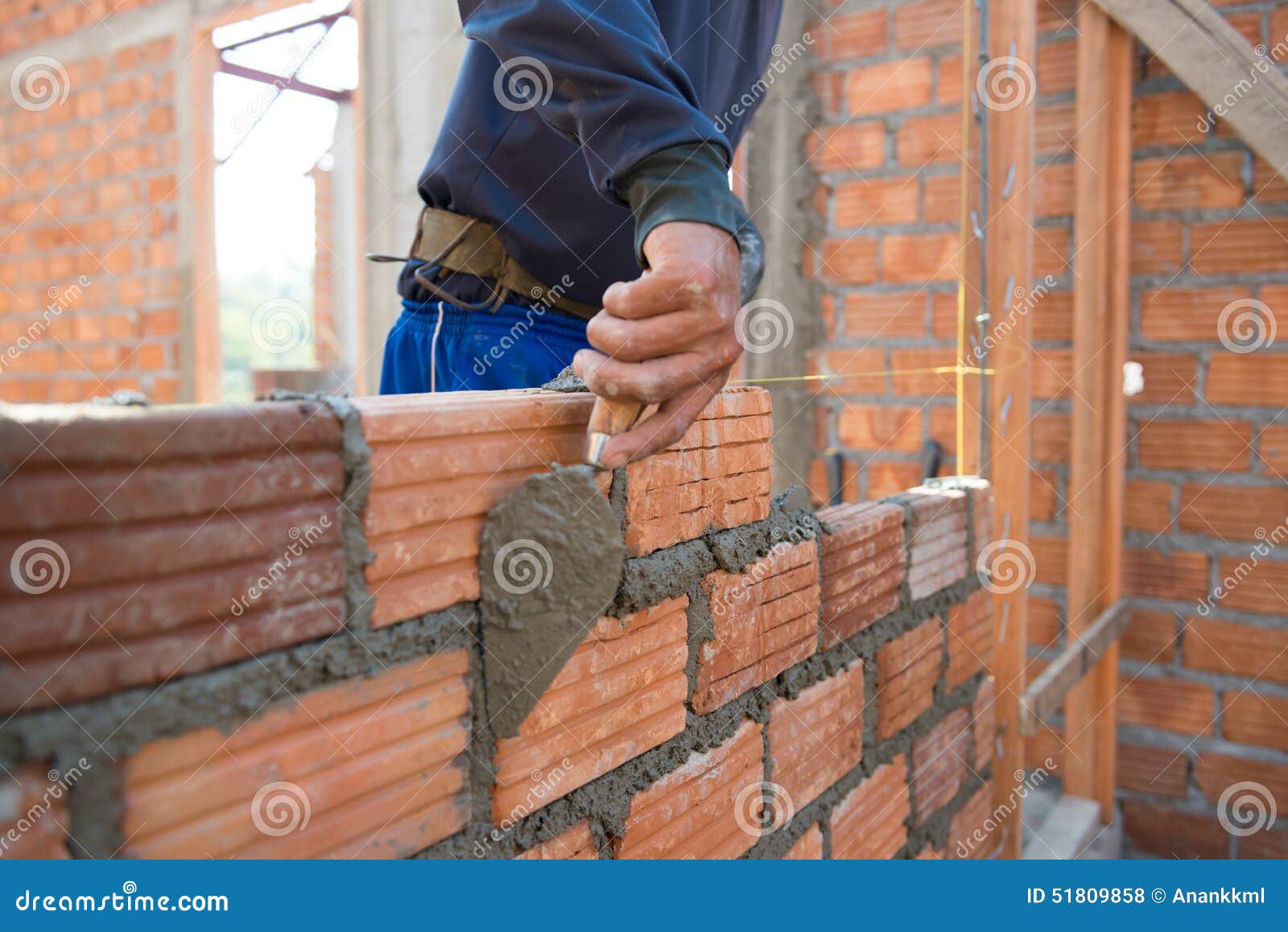 Masonry House Wall Construction.Bricklayers Hands Bricklaying House ...