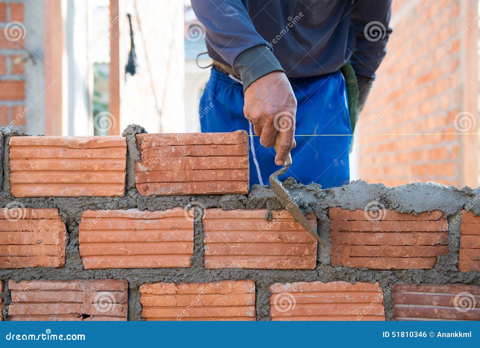 Masonry House Wall Construction.Bricklayers Hands Bricklaying House ...