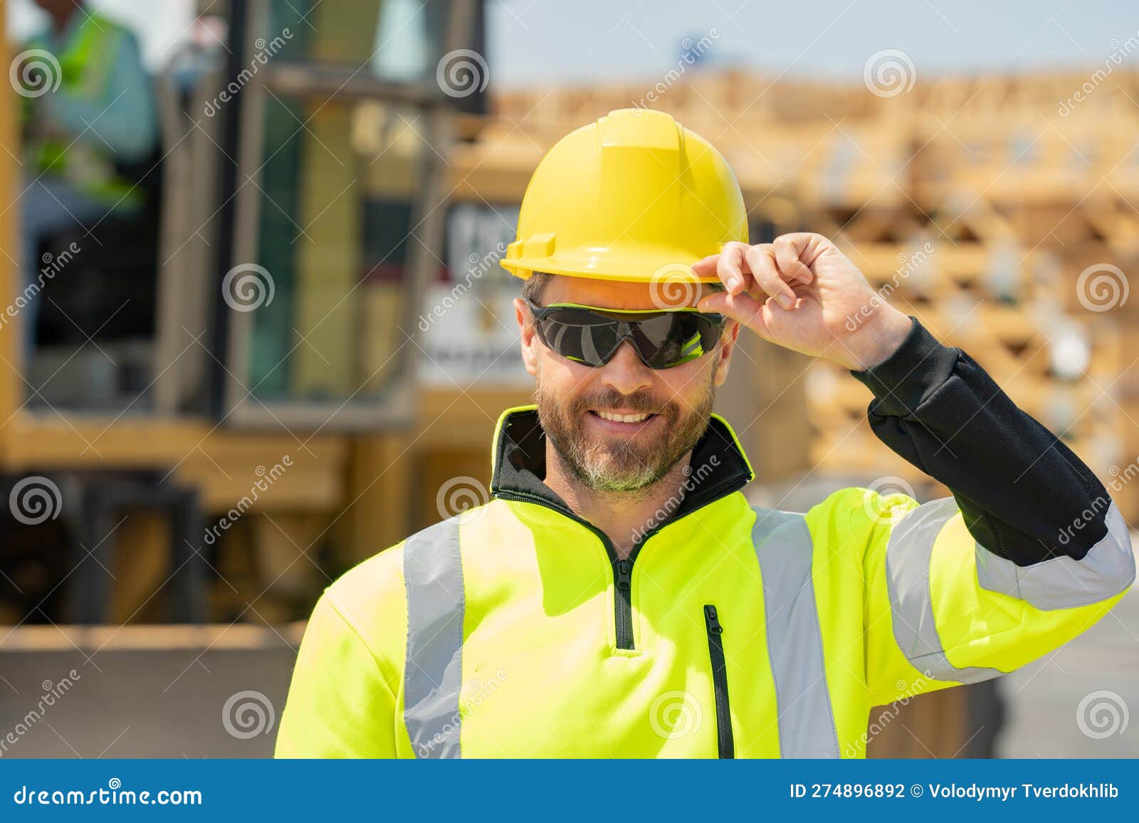 Worker in Building Uniform on Buildings Construction Background ...