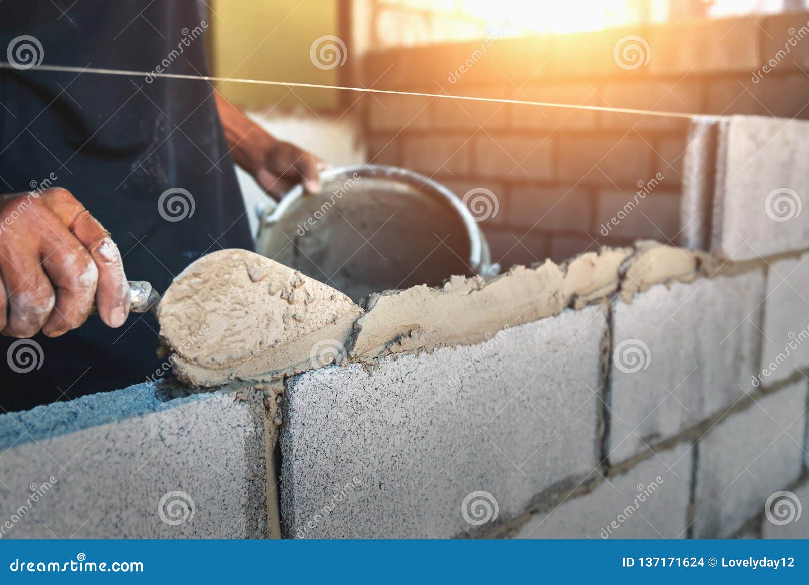 Worker Building Wall Bricks Stock Photo - Image of industry, laborer ...