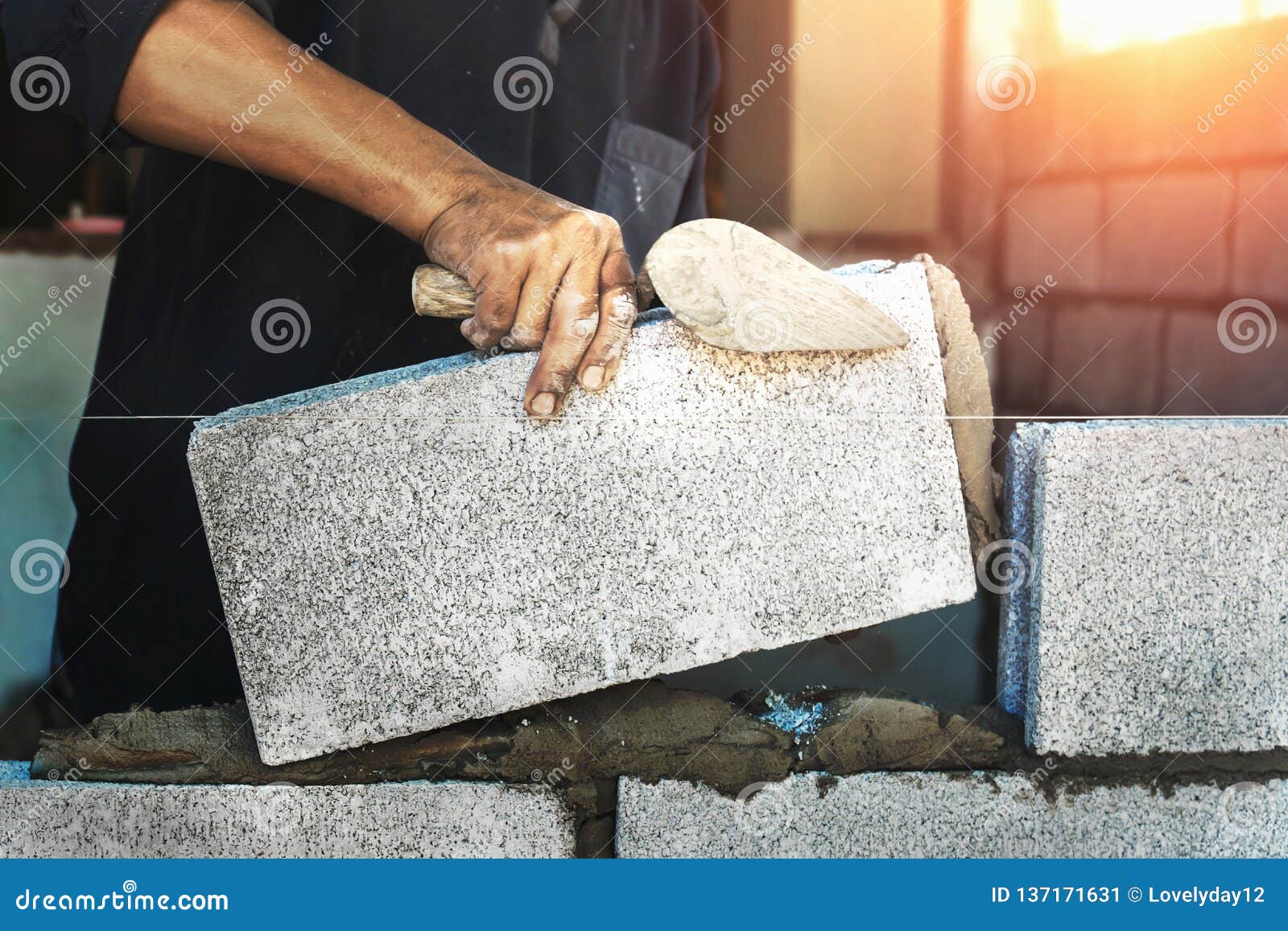 Worker Building Wall Bricks Stock Image - Image of industrial, block ...