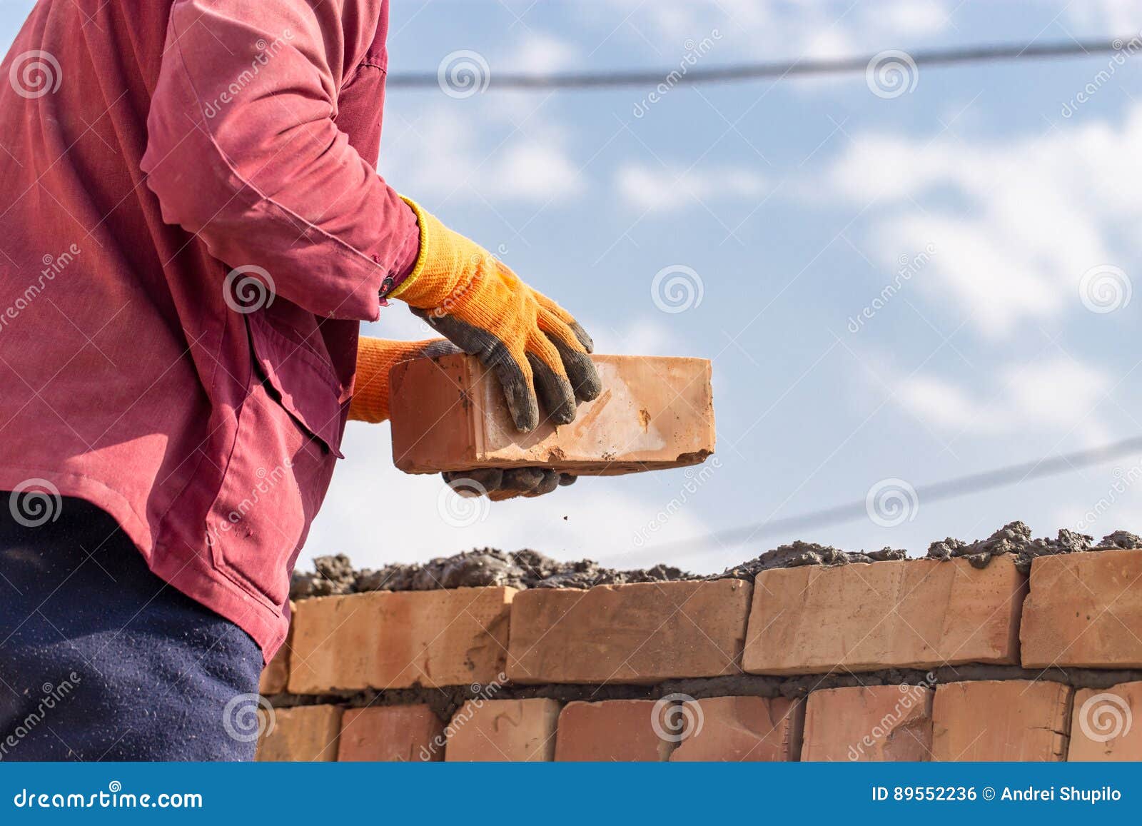Worker Builds a Brick Wall in the House Stock Photo - Image of walls ...