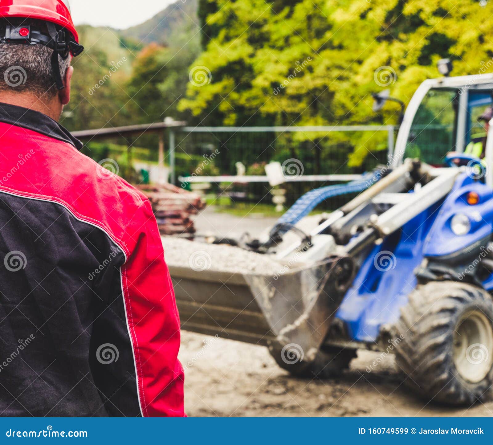 Worker and Bulldozer with Blade Stock Image - Image of development ...