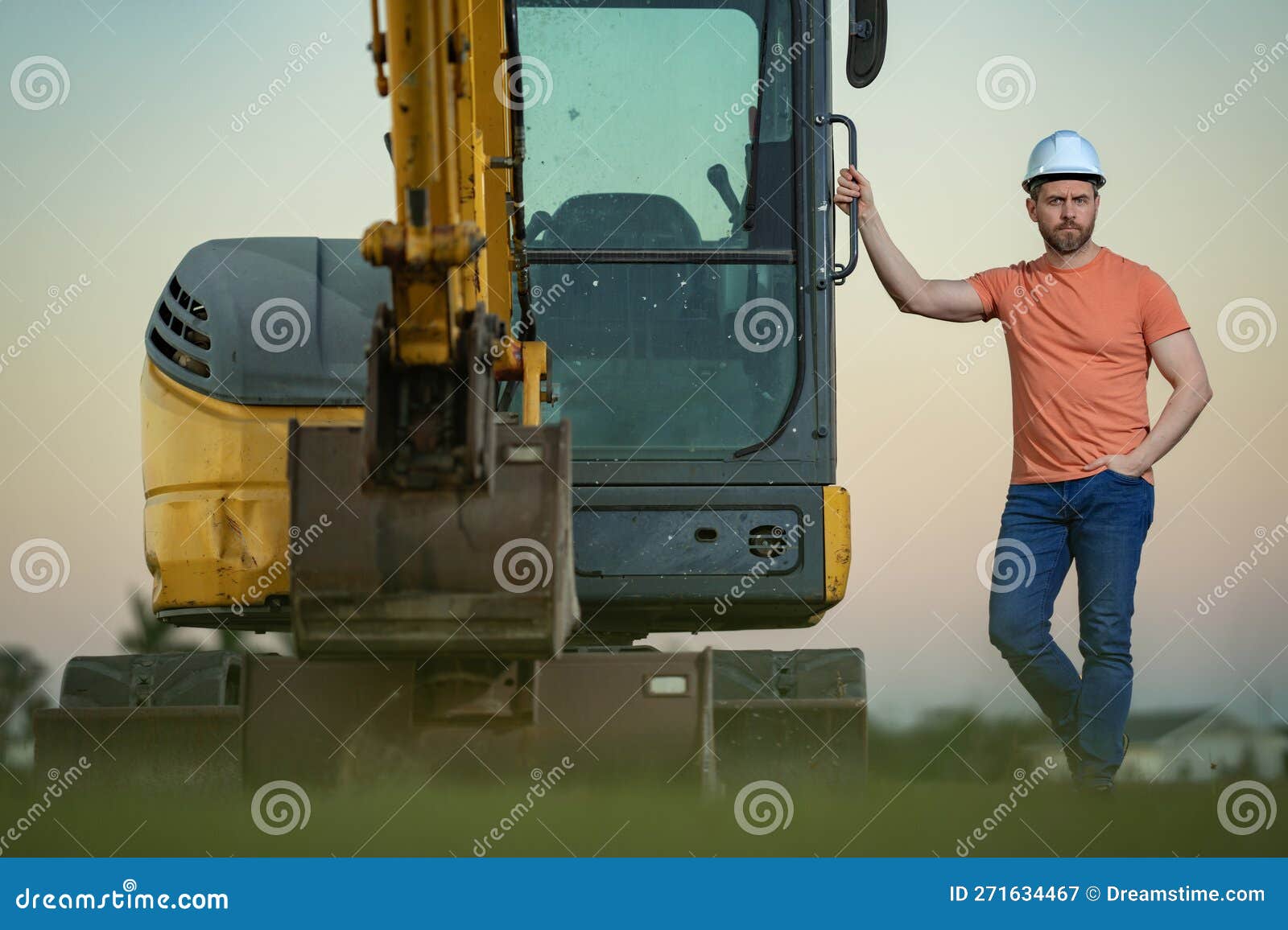 Worker with Bulldozer on the Building Construction. Stock Image - Image ...