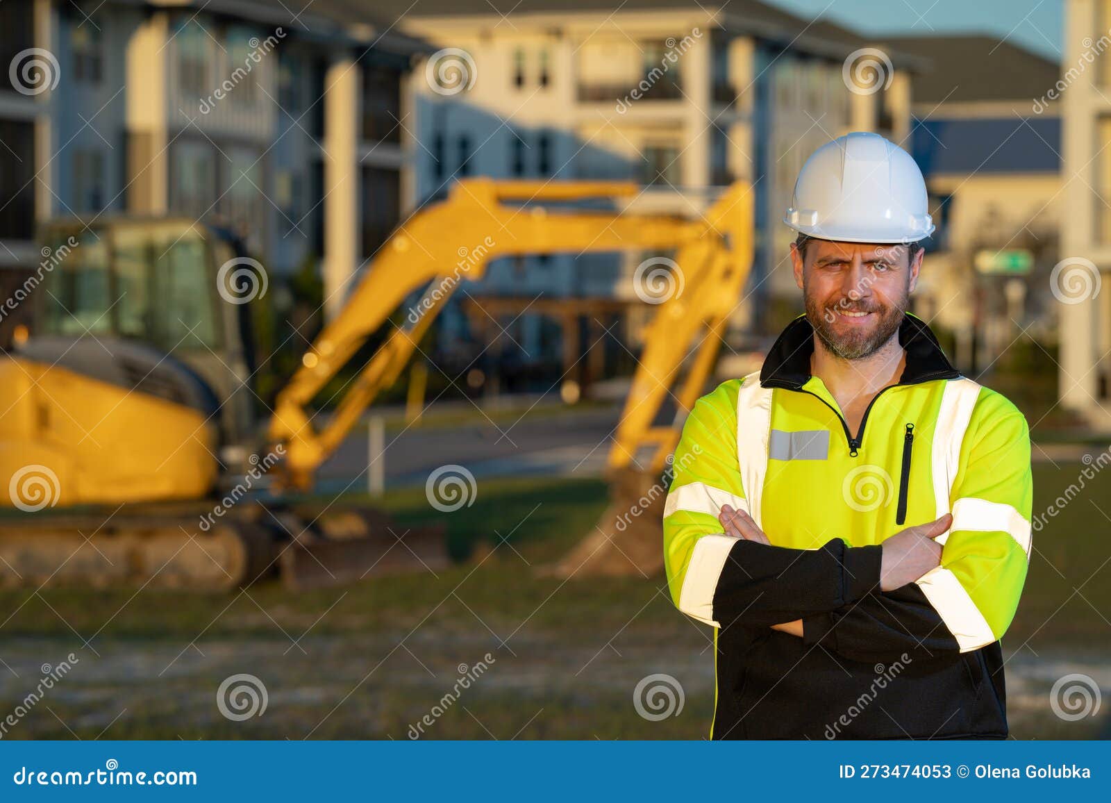 Worker with Bulldozer on the Building Construction. Stock Image - Image ...