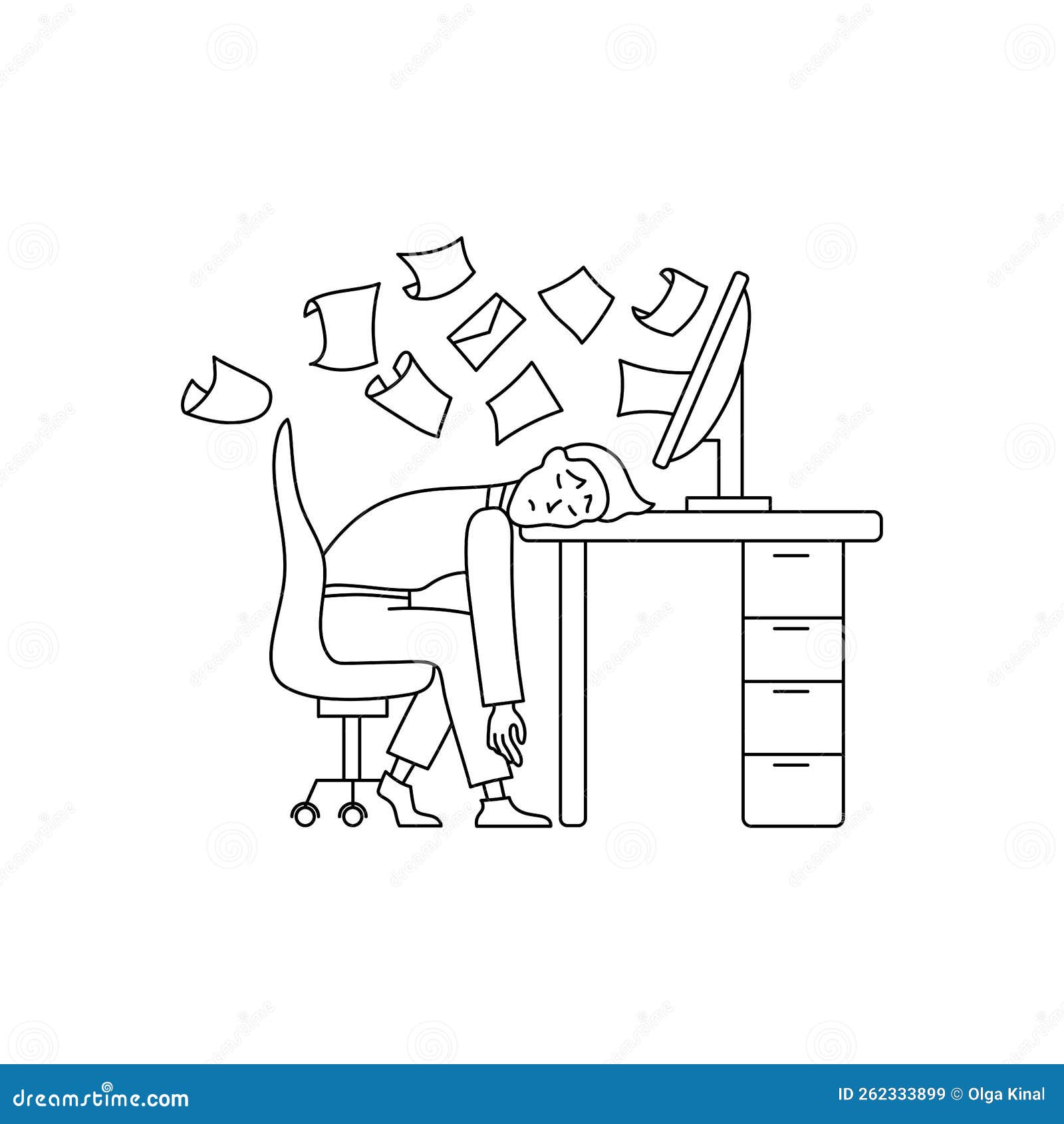 Overwork At Work Line Icon Concept. Overwork At Work Vector Linear ...