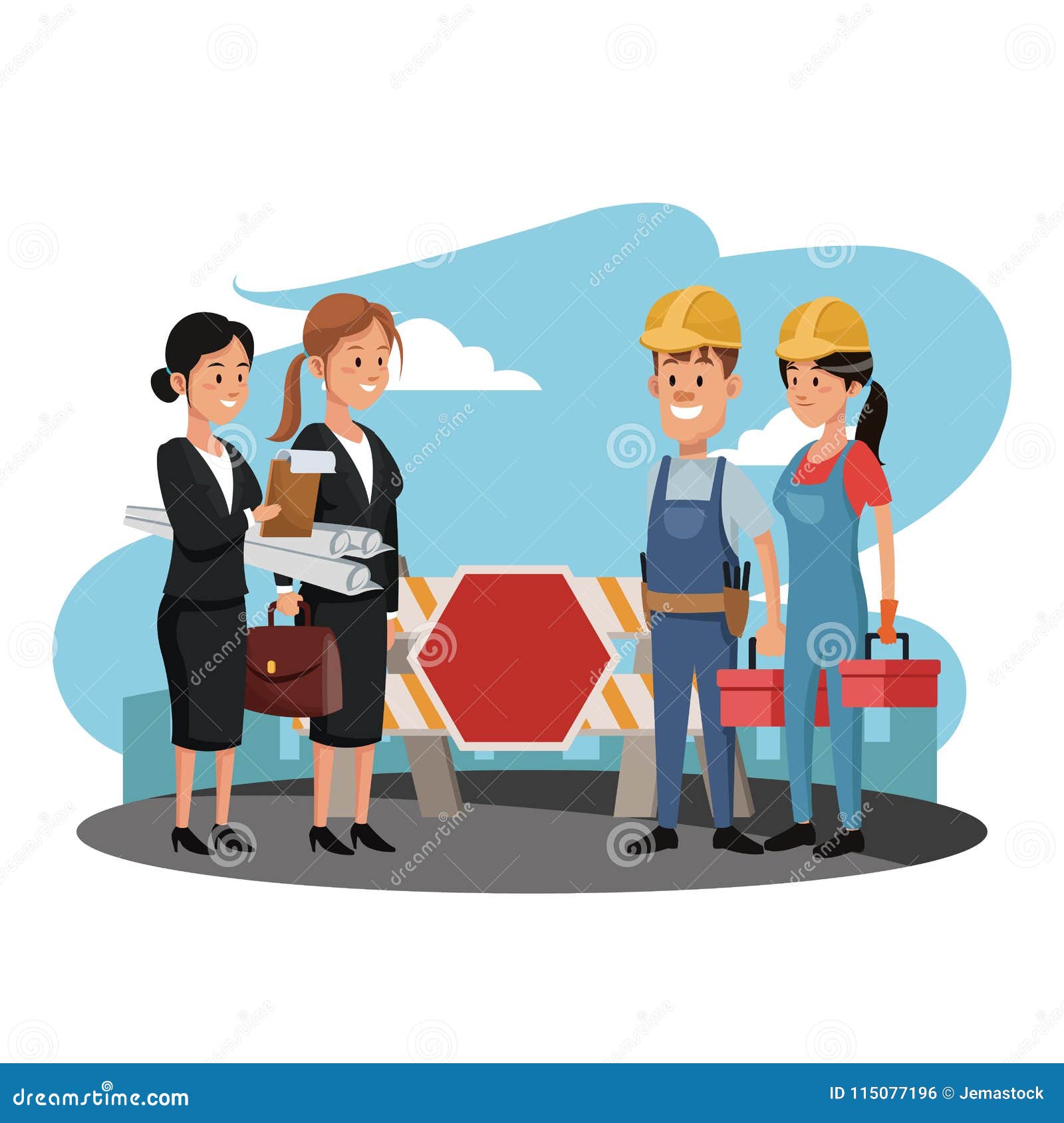 Worker with Business Teamwork Stock Vector - Illustration of safety ...