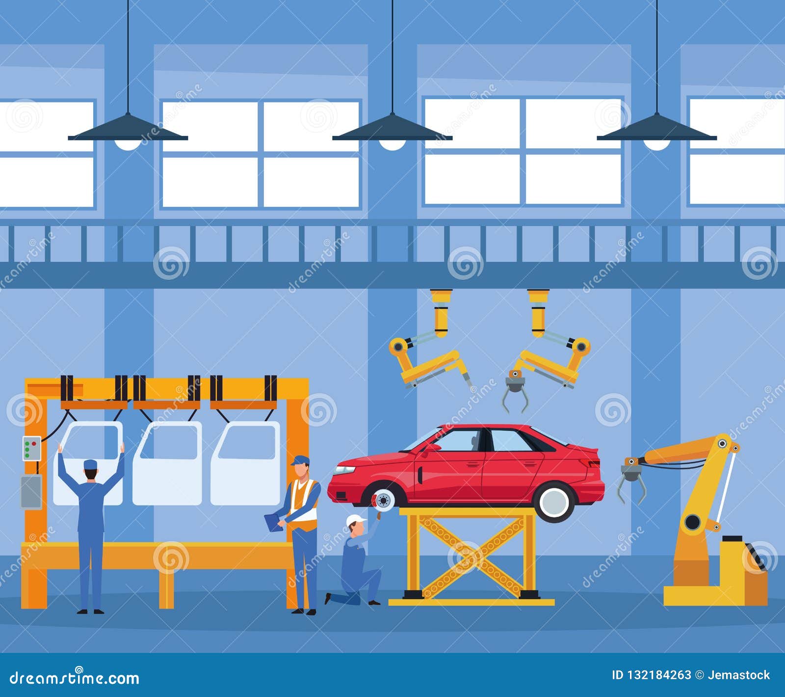 Worker on car factory stock vector. Illustration of heavy - 132184263