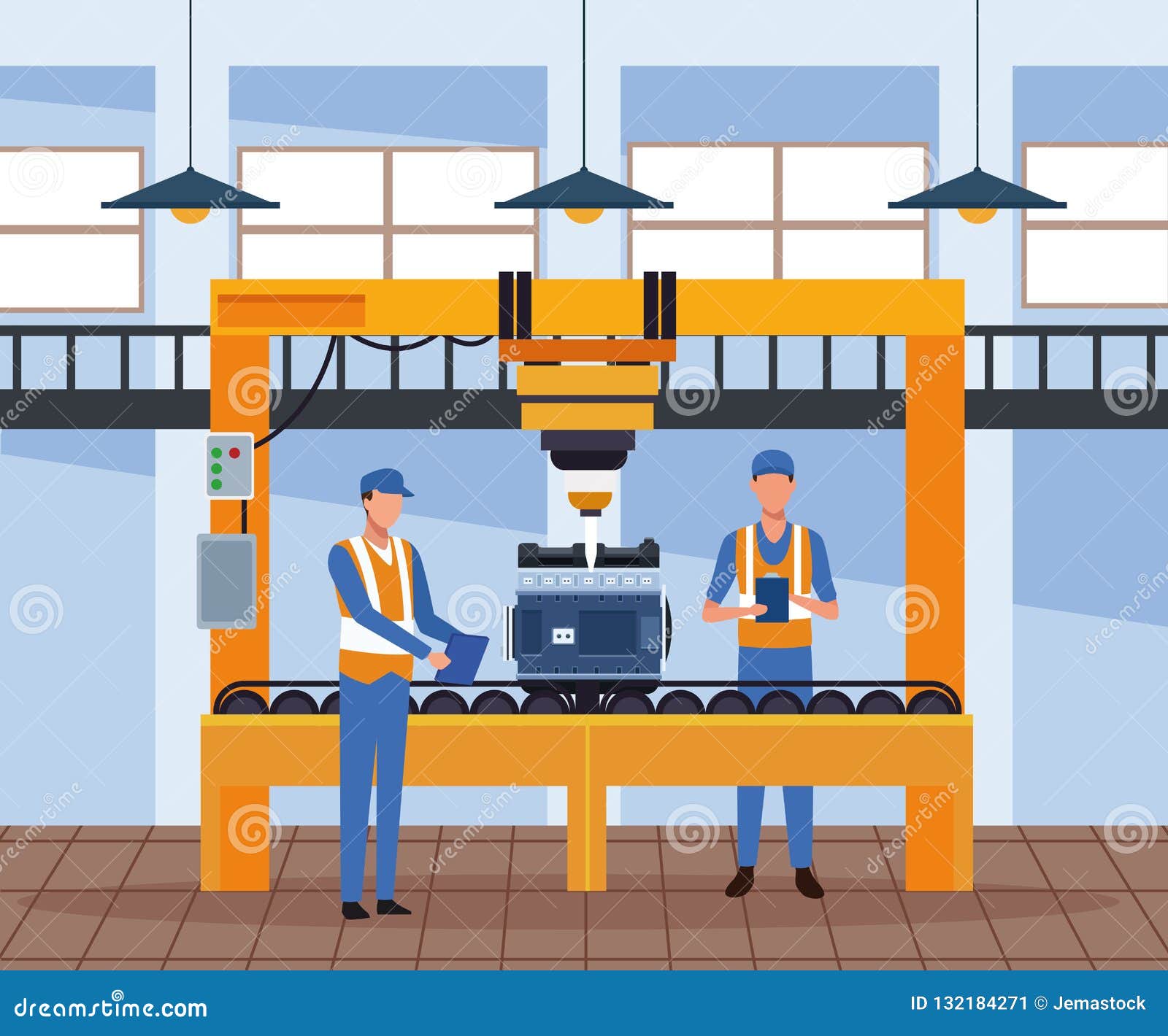 Worker on car factory stock vector. Illustration of plant - 132184271