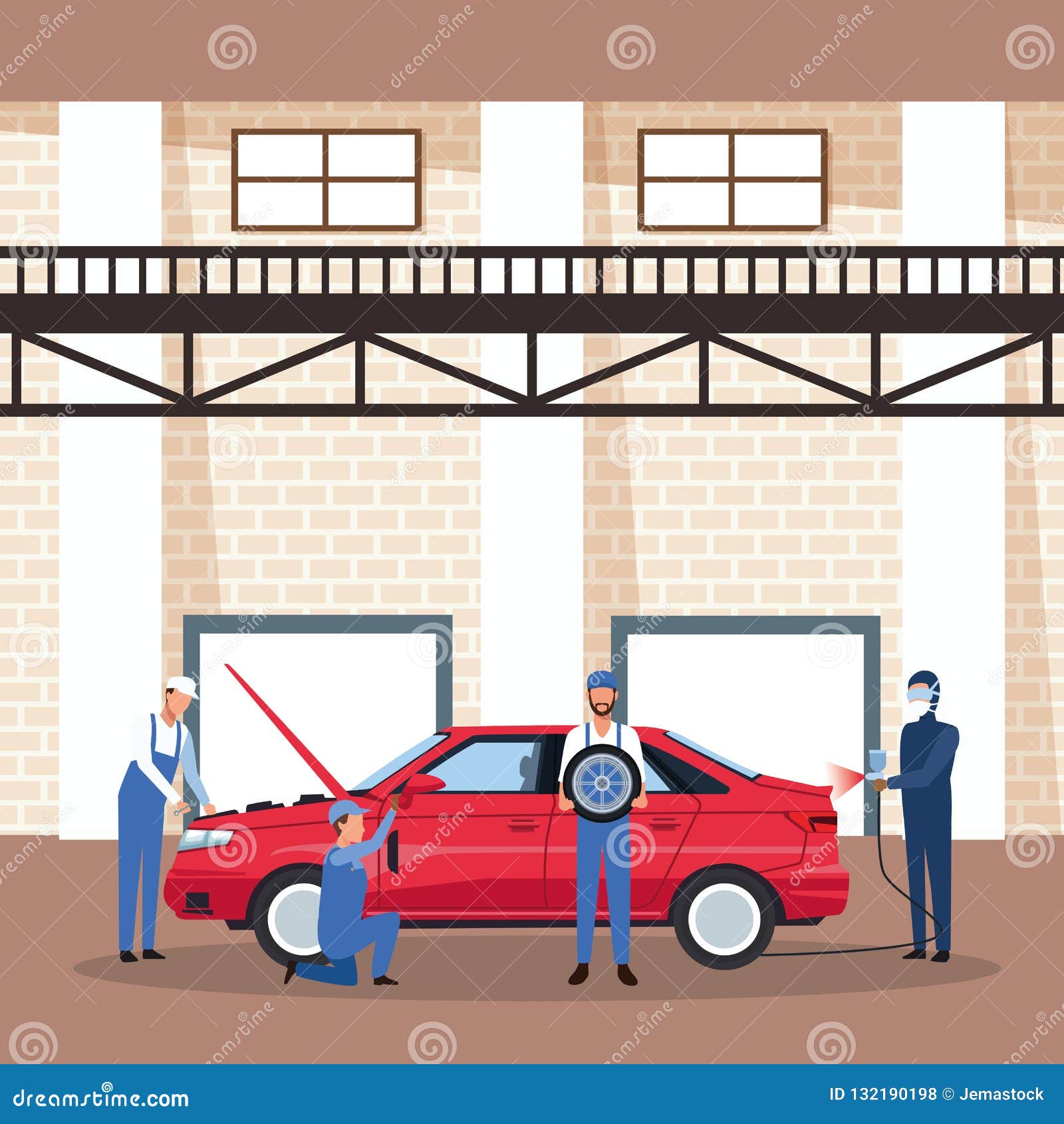 Worker on car factory stock vector. Illustration of painted - 132190198