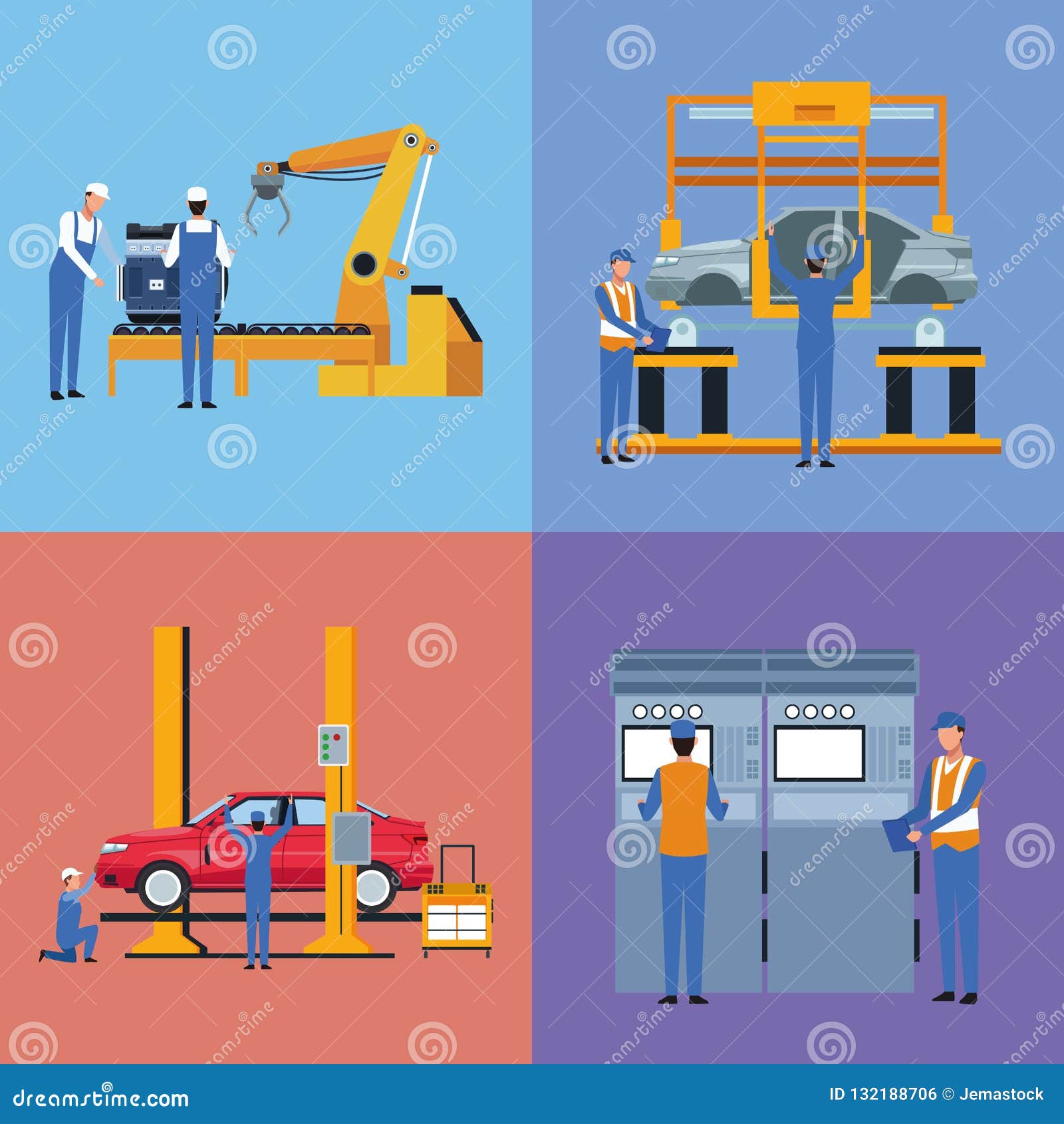 Worker on car factory stock vector. Illustration of factory - 132188706