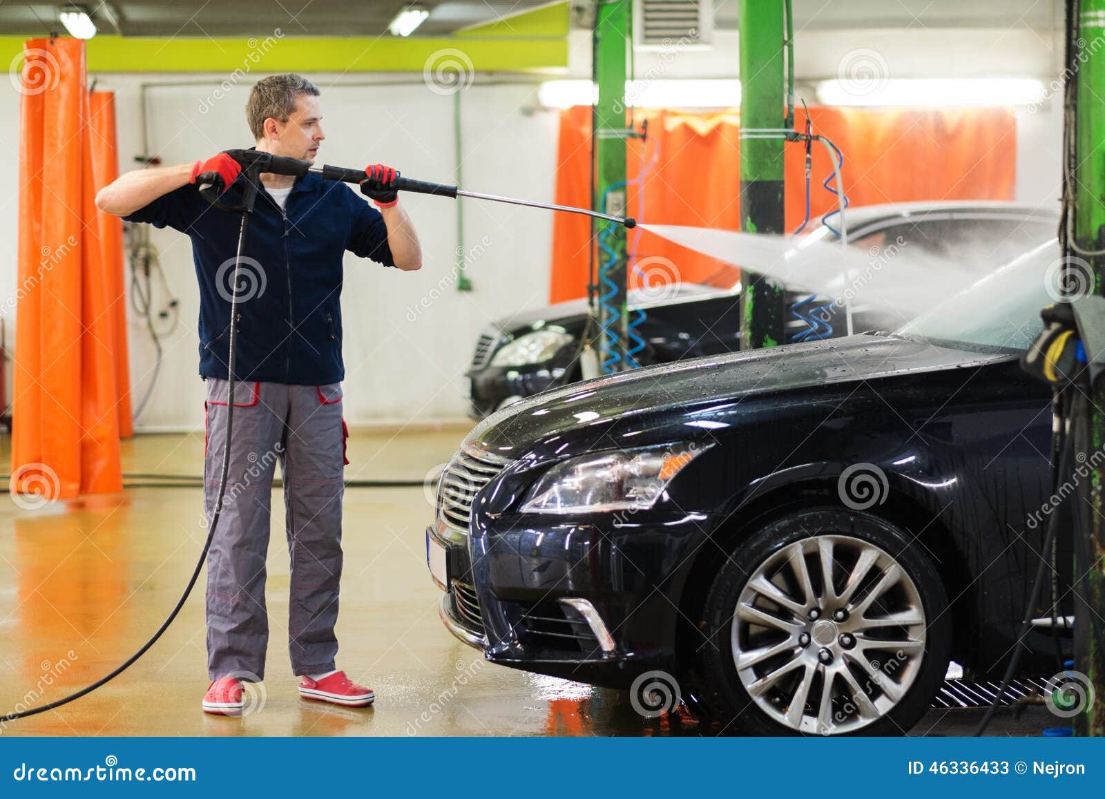 Worker on a car wash stock image. Image of worker, wash - 46336433
