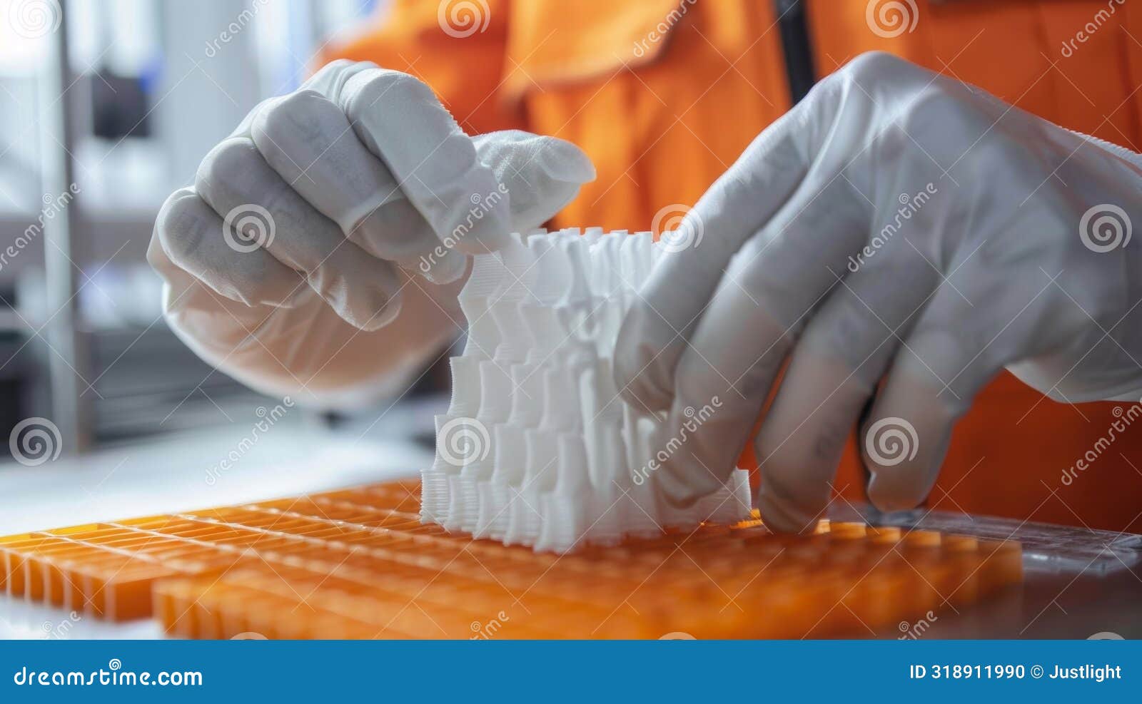 A Worker Carefully Inspecting the 3D Printed Elements for Quality ...