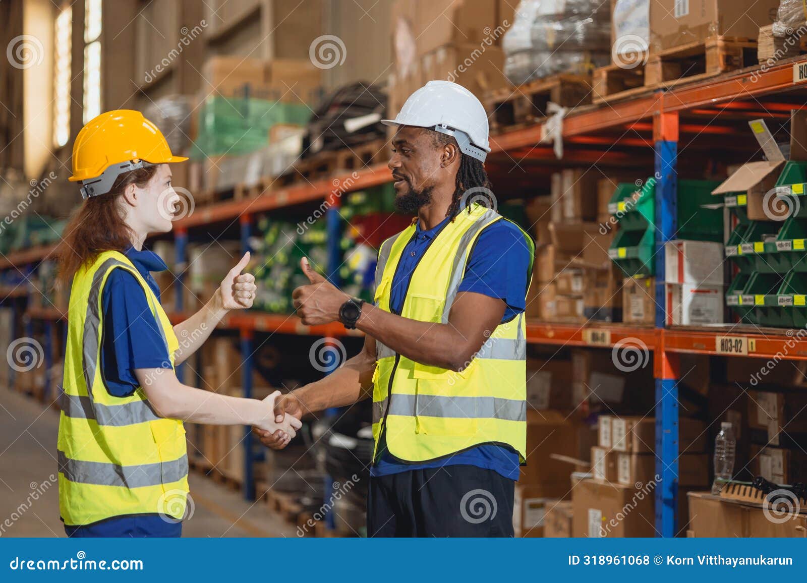 Worker in Cargo Warehouse Teamwork Support Trainee Young Women with ...