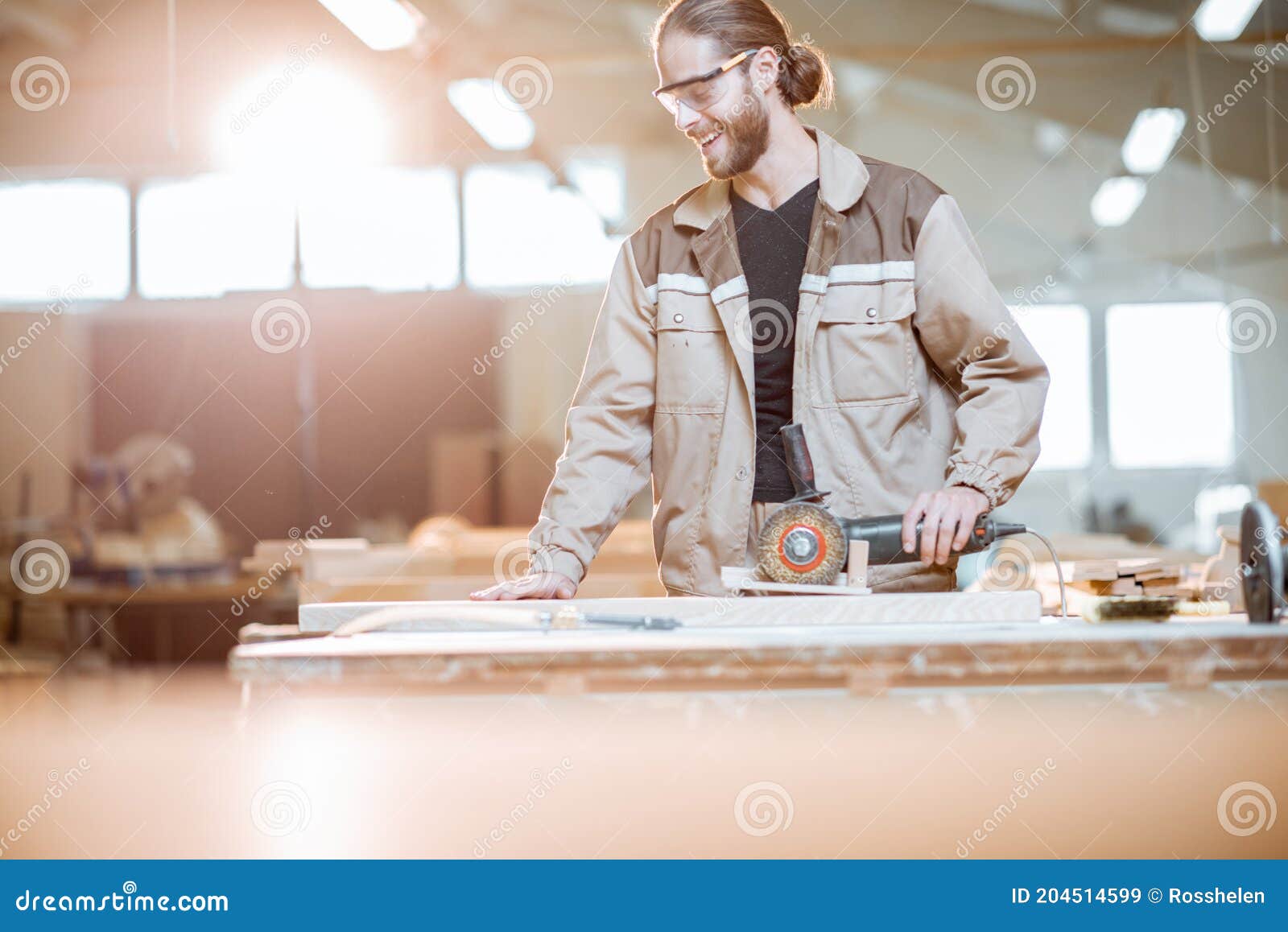 Worker at the Carpentry Manufacturing Stock Image - Image of abrasive ...