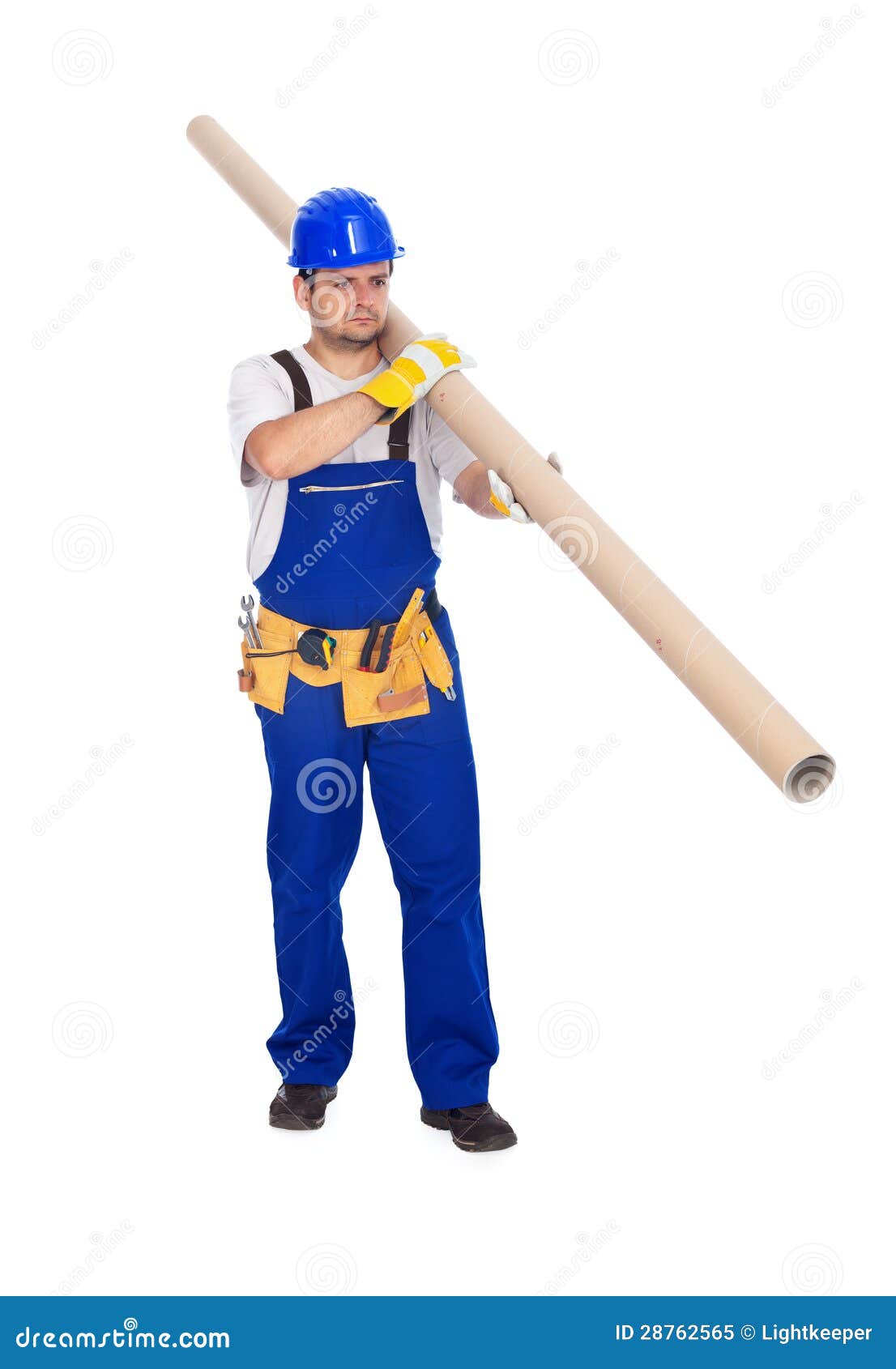 Worker carries long pipe stock image. Image of gloves - 28762565