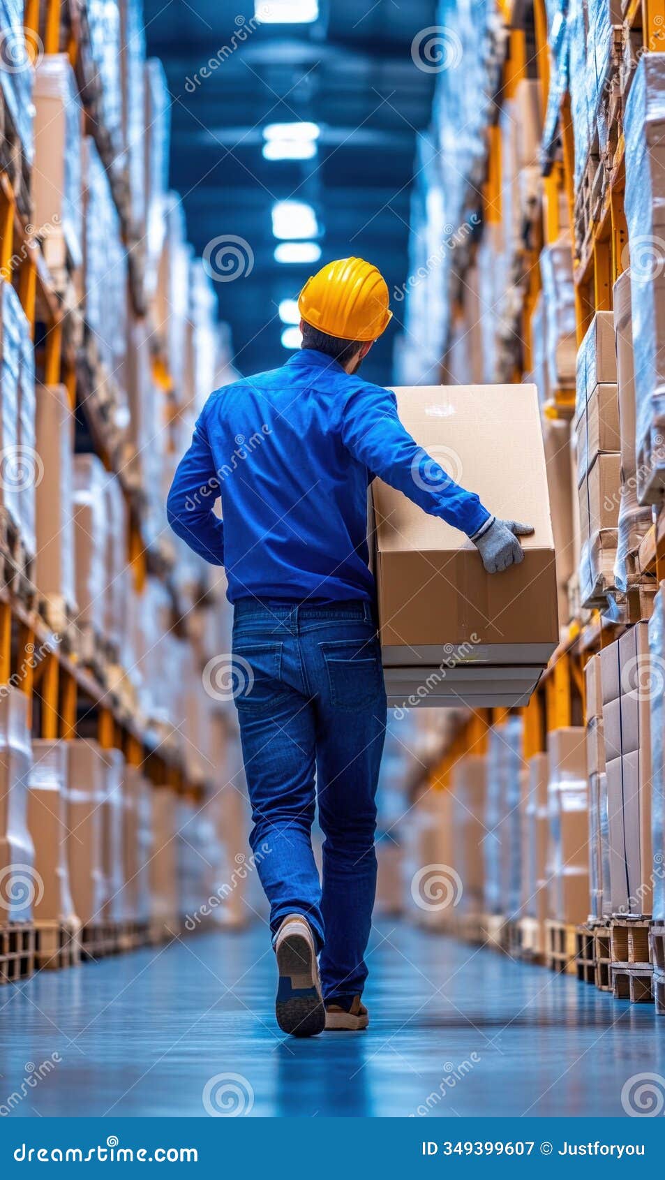 Worker Carrying Box in a Warehouse Stock Illustration - Illustration of ...