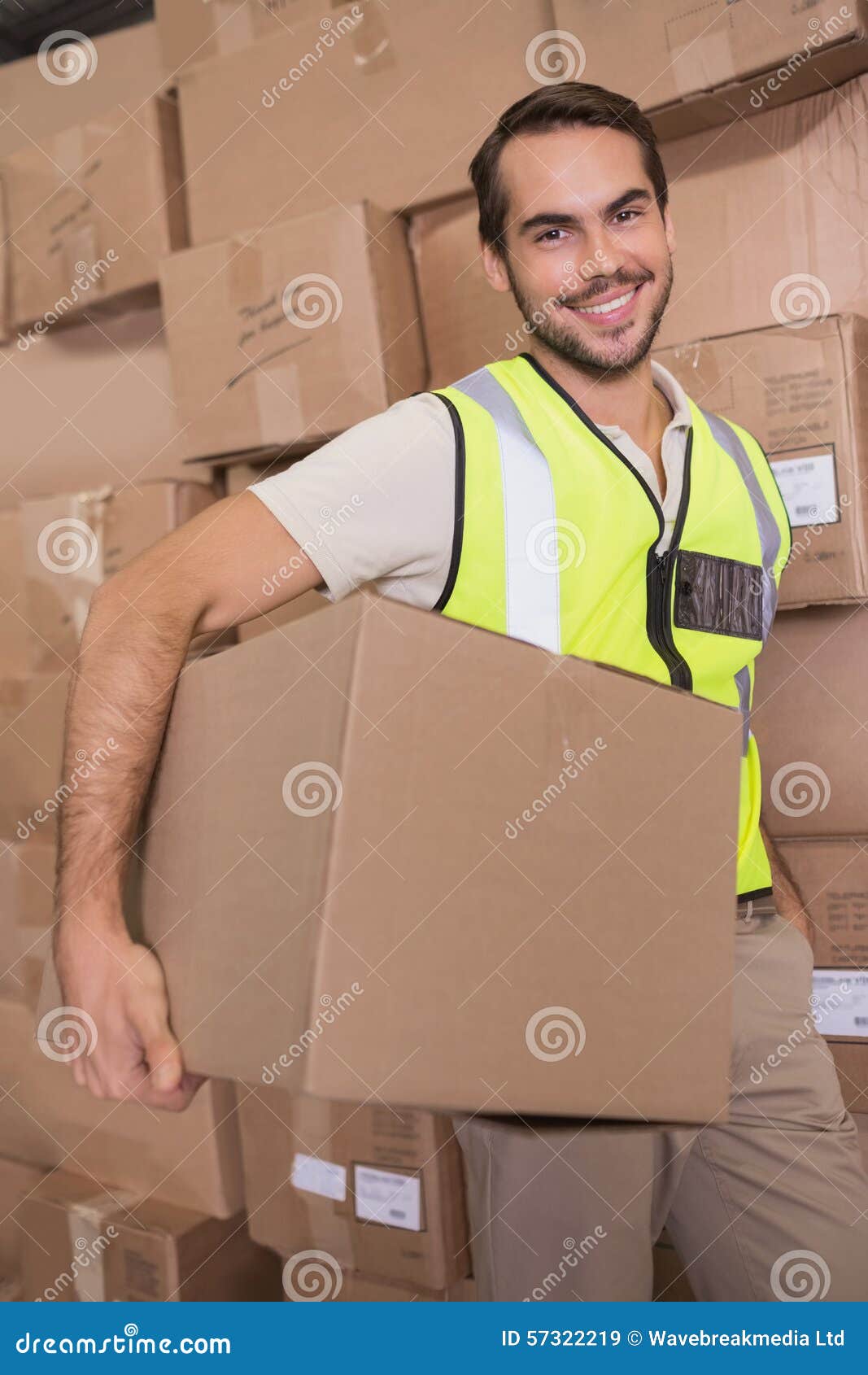 Worker Carrying Box in Warehouse Stock Image - Image of indoors ...
