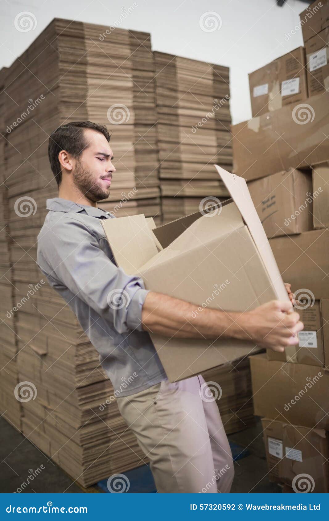Worker Carrying Box in Warehouse Stock Photo - Image of eyes, package ...