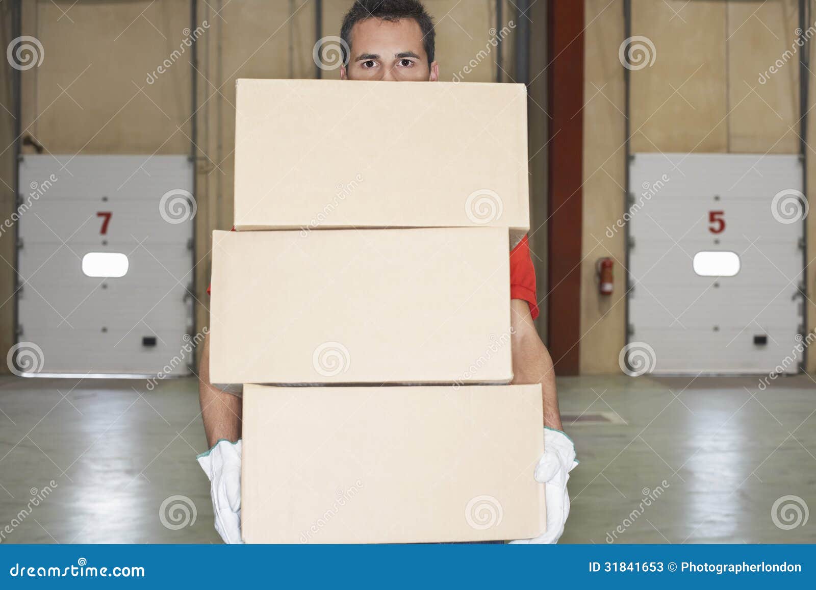 Worker Man Carrying Tool Box Stepping On Aluminium Ladder Stock ...