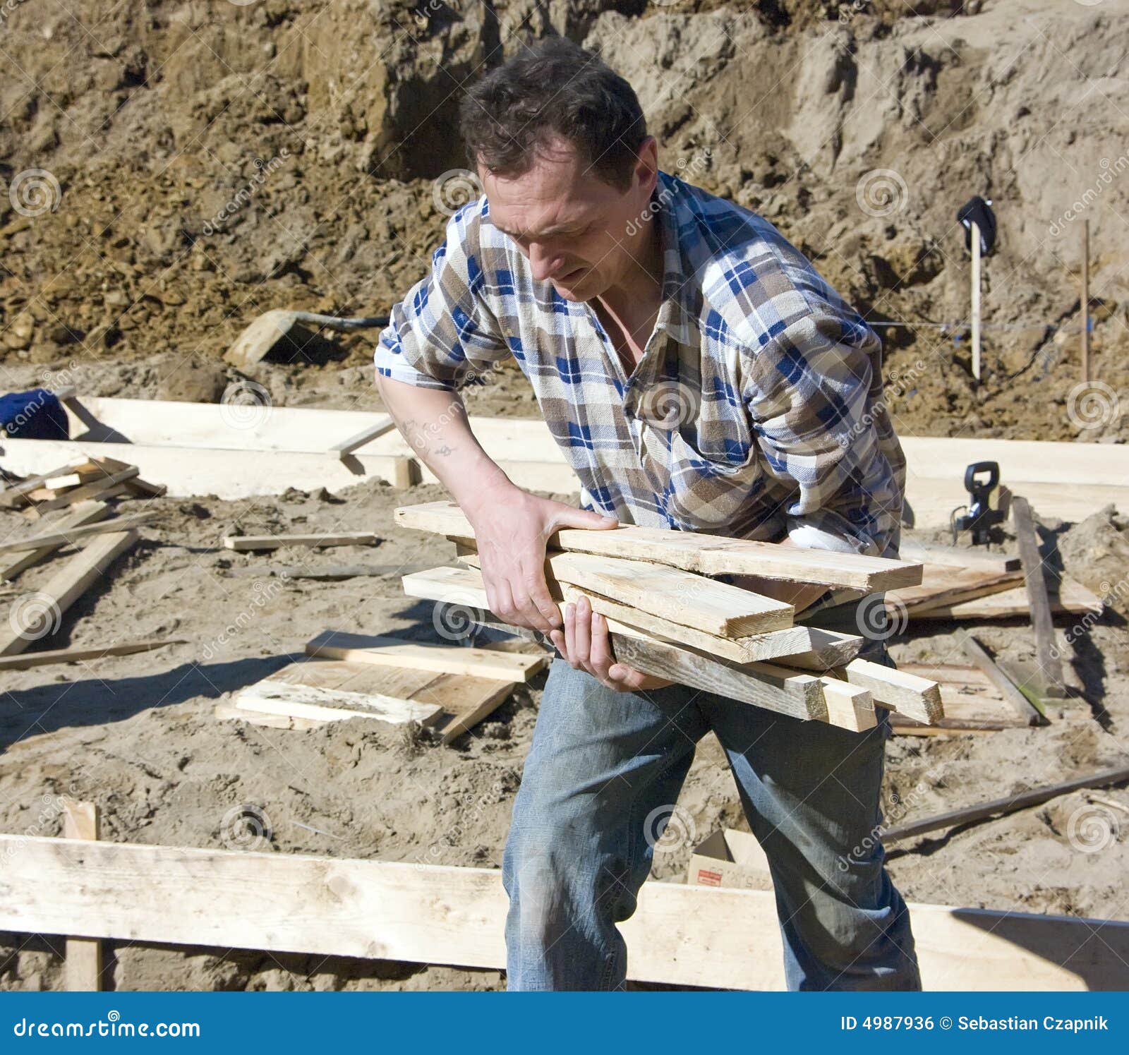 Worker Man Carrying Tool Box Stepping On Aluminium Ladder Royalty-Free ...