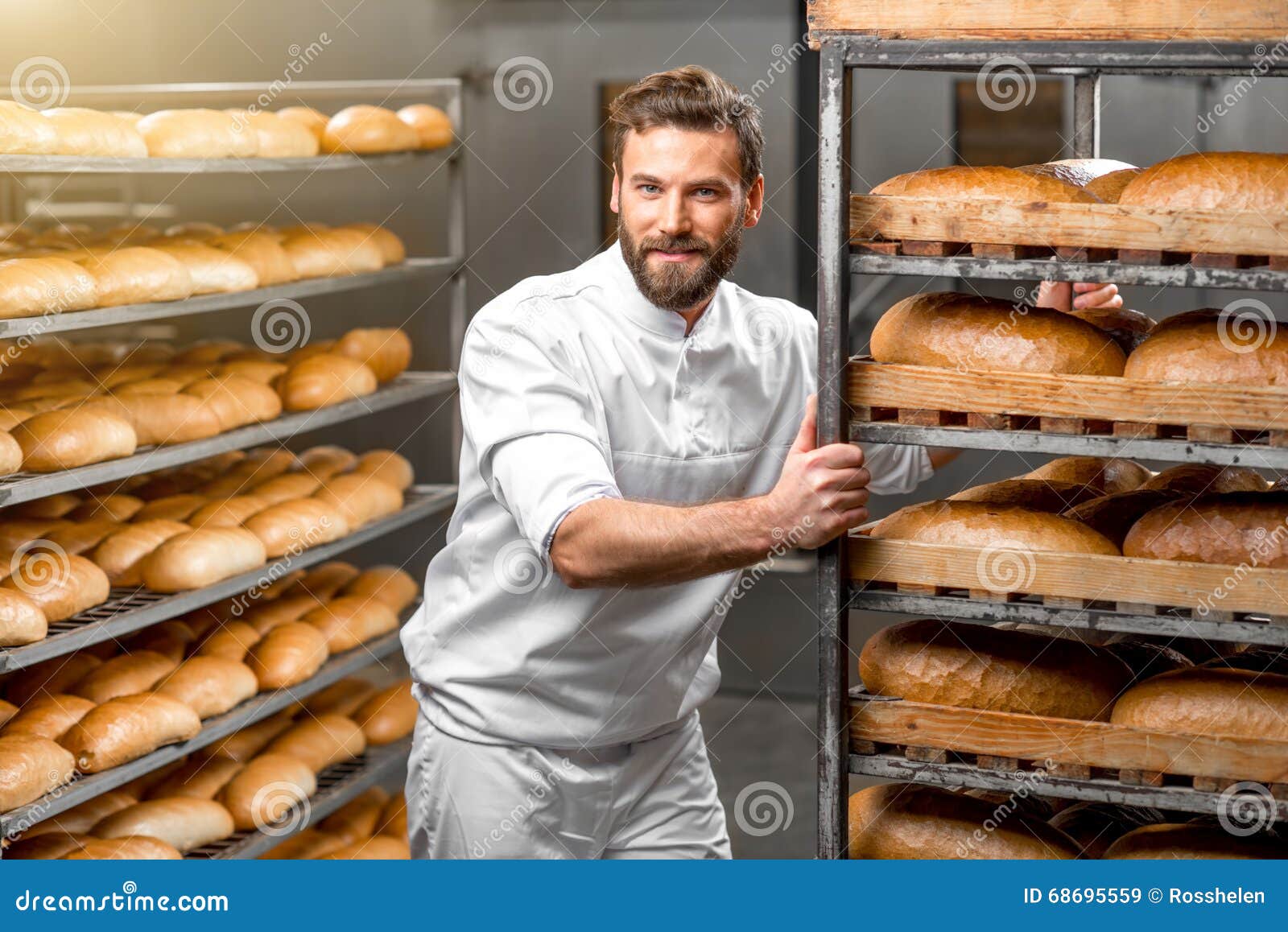 Worker Carrying Shelves with Bread Stock Image - Image of model ...