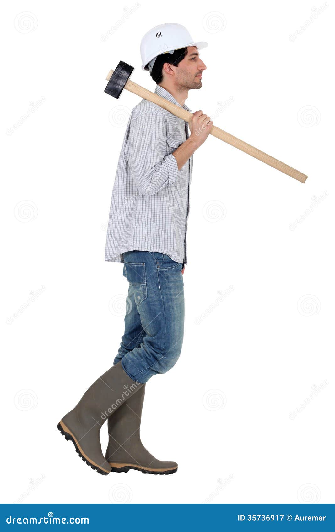 Worker Carrying Sledge Hammer Stock Image - Image of impact, destroy ...