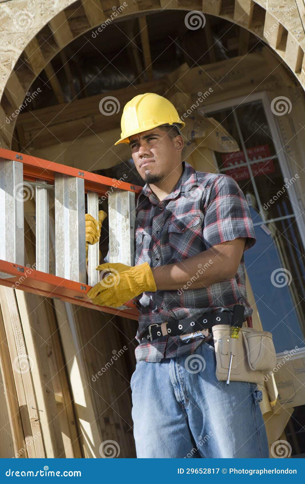 Worker Carrying Stepladder stock image. Image of hispanic - 29652817