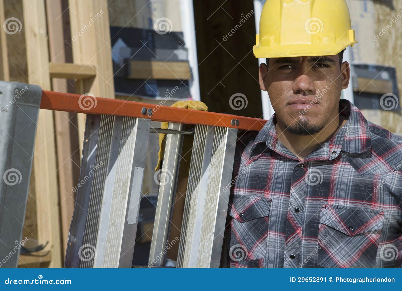 Worker Carrying a Stepladder Stock Image - Image of adult, confidence ...