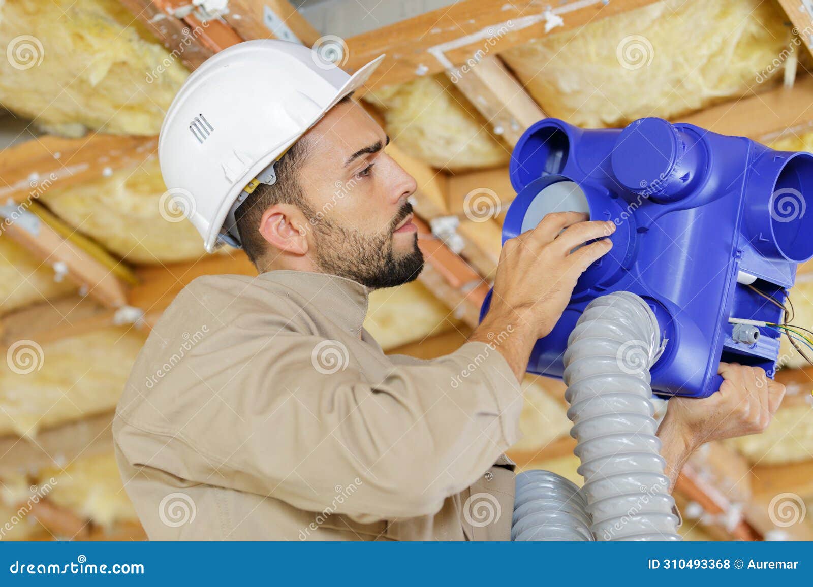Worker during Ceiling Construction Stock Photo - Image of successful ...