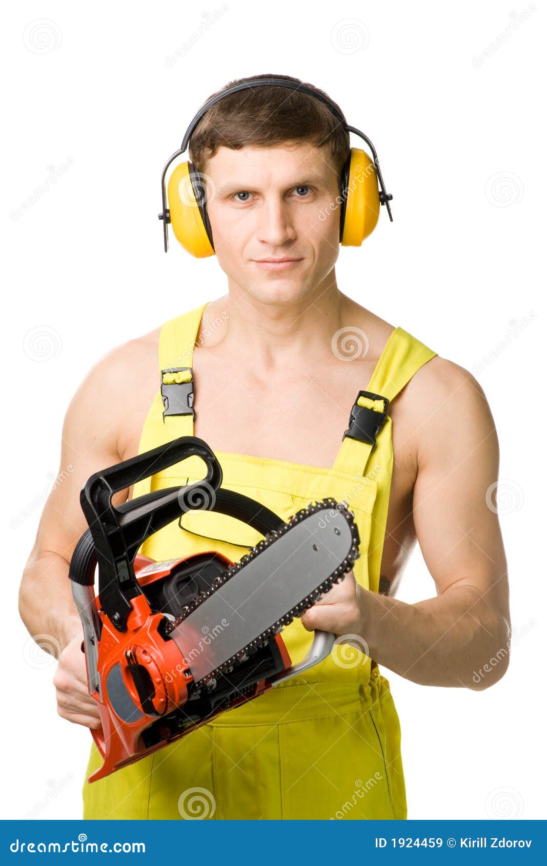 Worker with chainsaw stock image. Image of adult, manual - 1924459