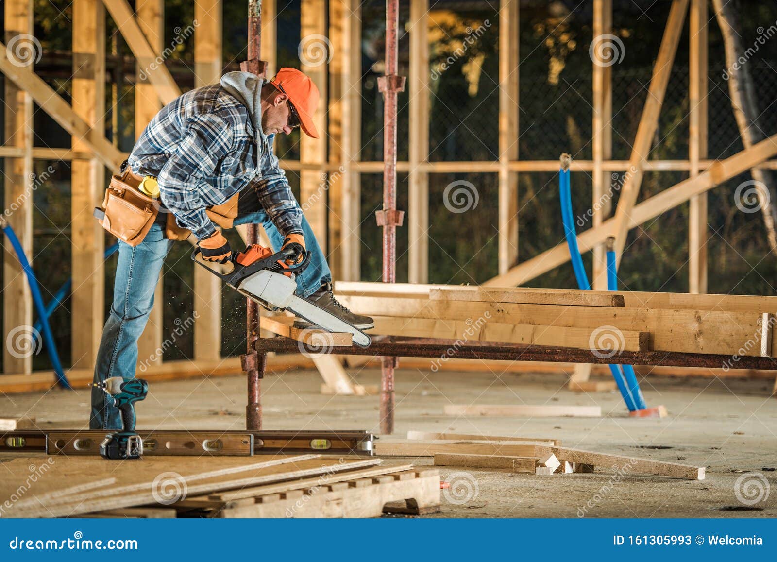 Worker with Chainsaw stock image. Image of trimming - 161305993