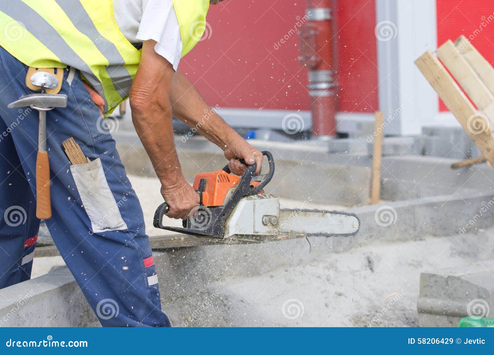 Worker with chainsaw stock image. Image of builder, carpenter - 58206429