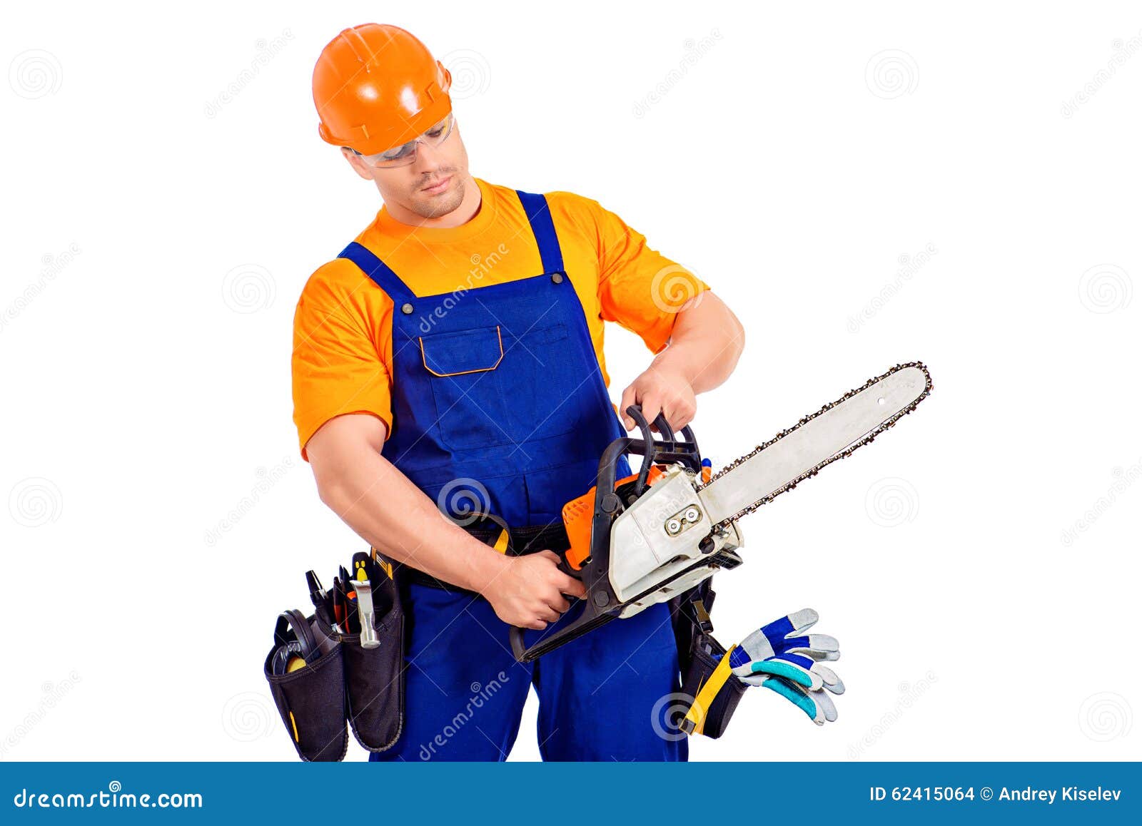 Worker with chainsaw stock photo. Image of copy, carpenter - 62415064